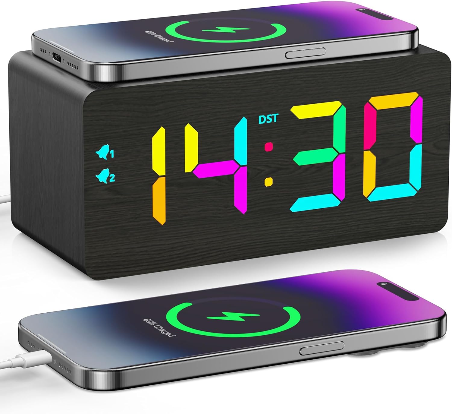 Amazon.com: URAYCO Wooden Digital Alarm Clock with Fast Wireless ...