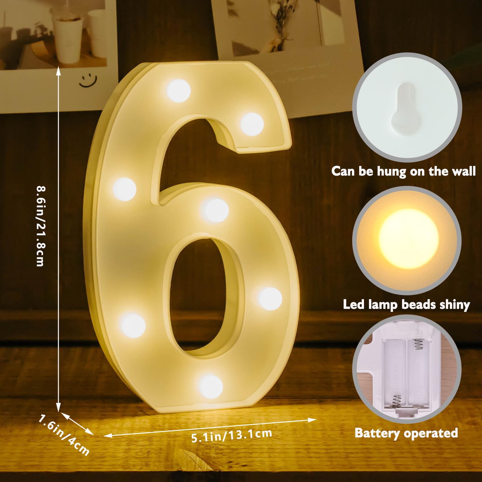 Battery Operated Illuminated Numbers 8" Light Up Marquee Battery