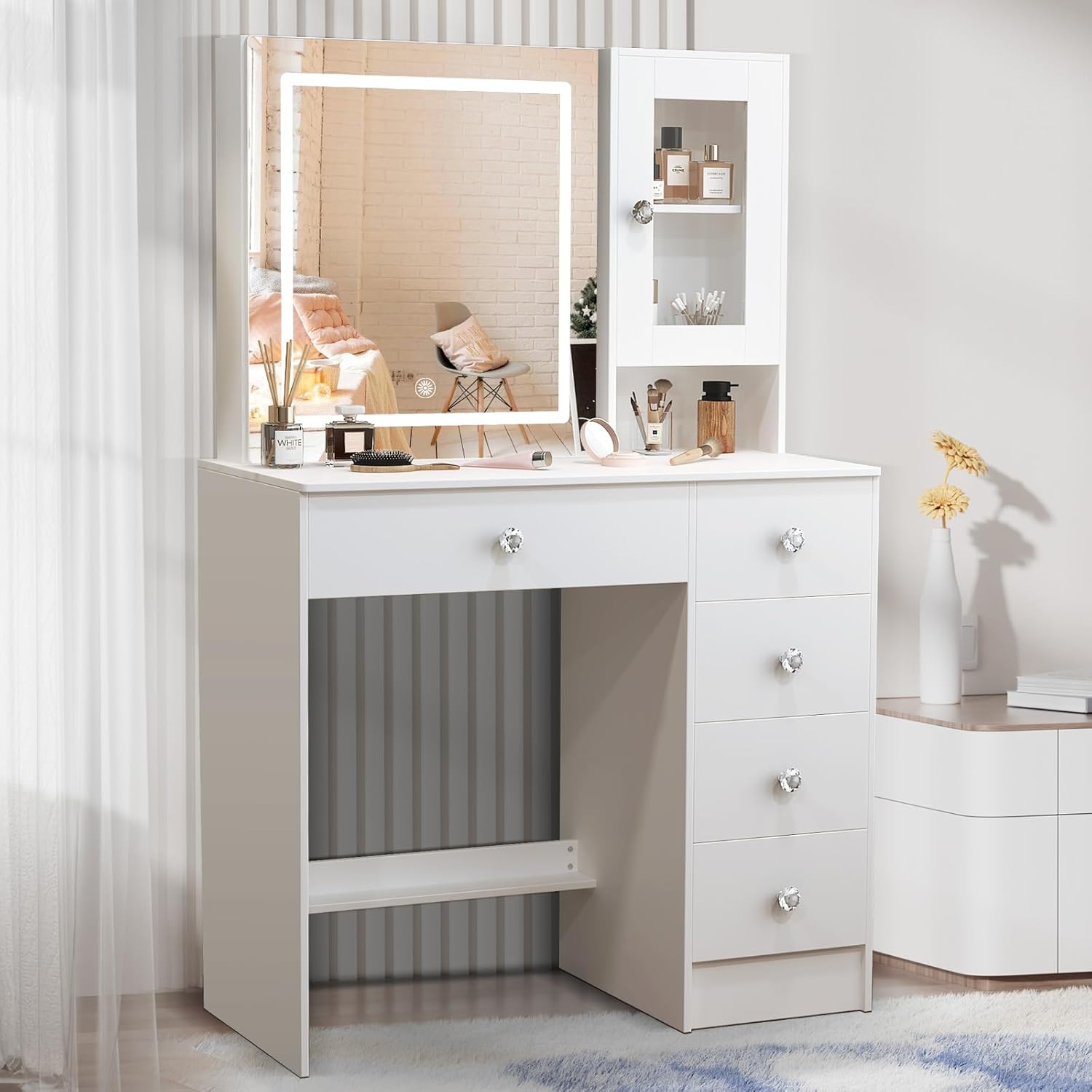 Amazon.com: Logimiz Vanity Desk with Lighted Makeup Mirror and Storage ...