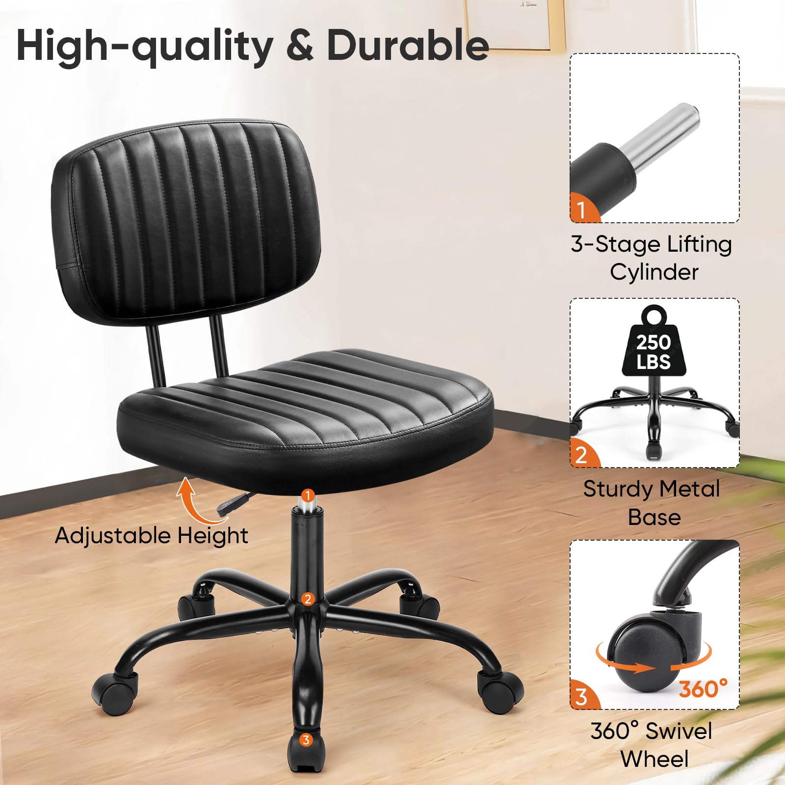 NEWBULIG Comfortable Armless Office Chair Height Adjustable Desk Stools ...