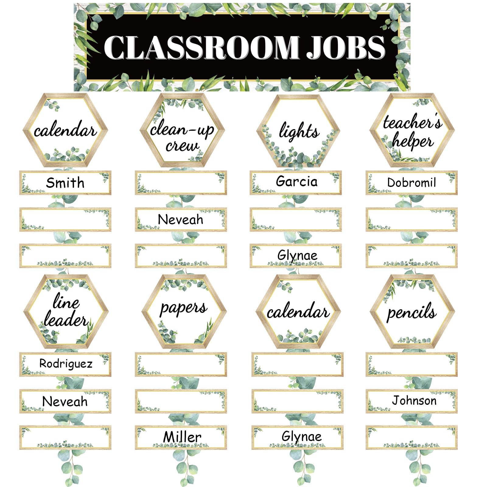 116pcs Eucalyptus Classroom Jobs Bulletin Board Set Classroom Teacher's ...