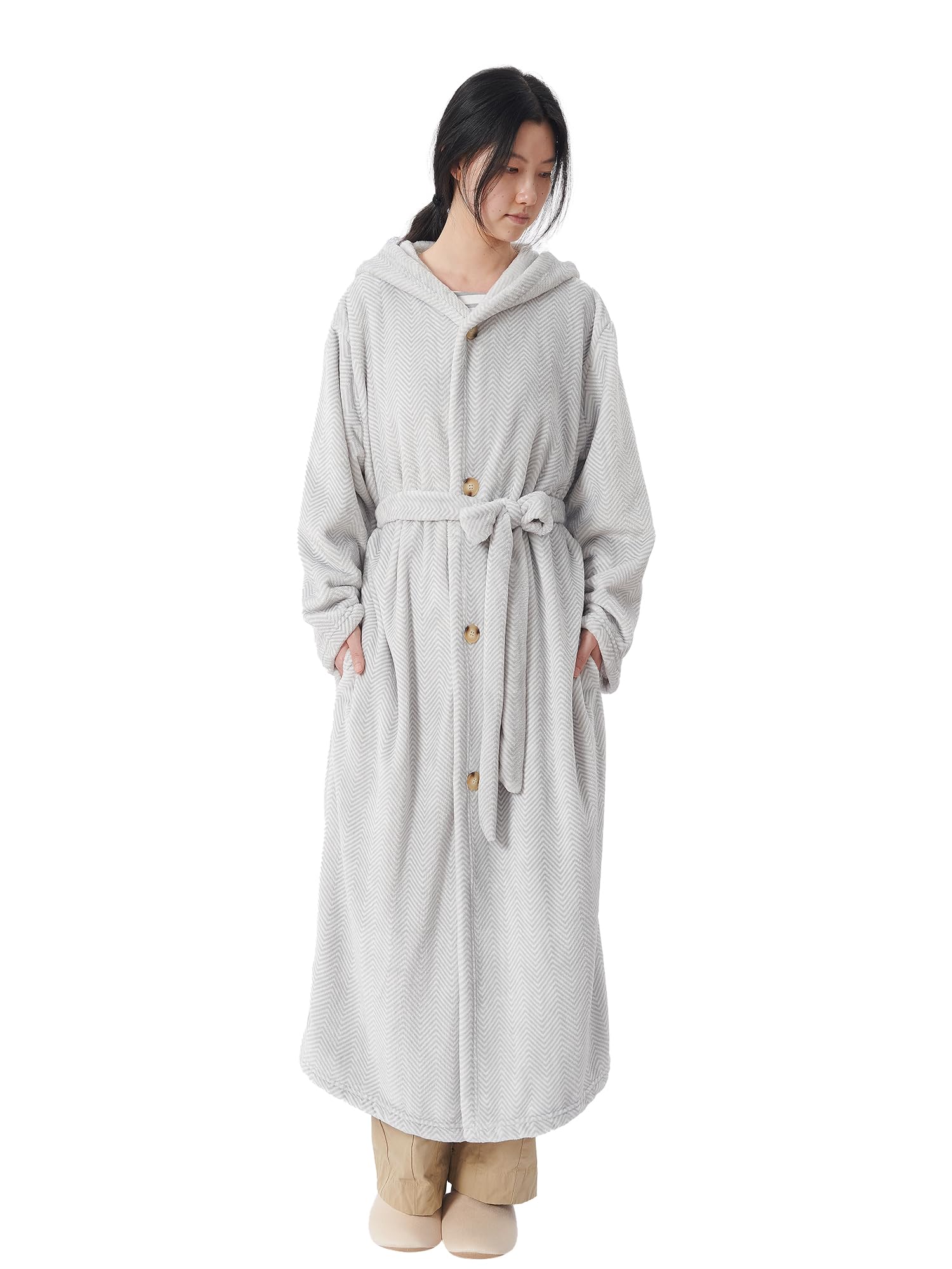 Amazon｜ATOKAZO 着る毛布 ルームウェア Sサイズ 男女兼用 あったか 着るブランケット 部屋着 パジャマ 腰ベルト・ポケット・フード付き ボタン付き フランネル なめらかな肌触り ...