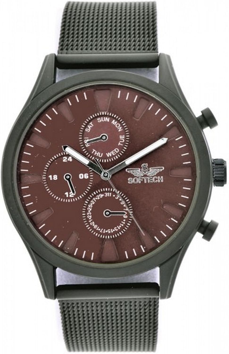 softech Men's Gunmetal Bezel Mesh Strap Decorative Chronograph Metal ...