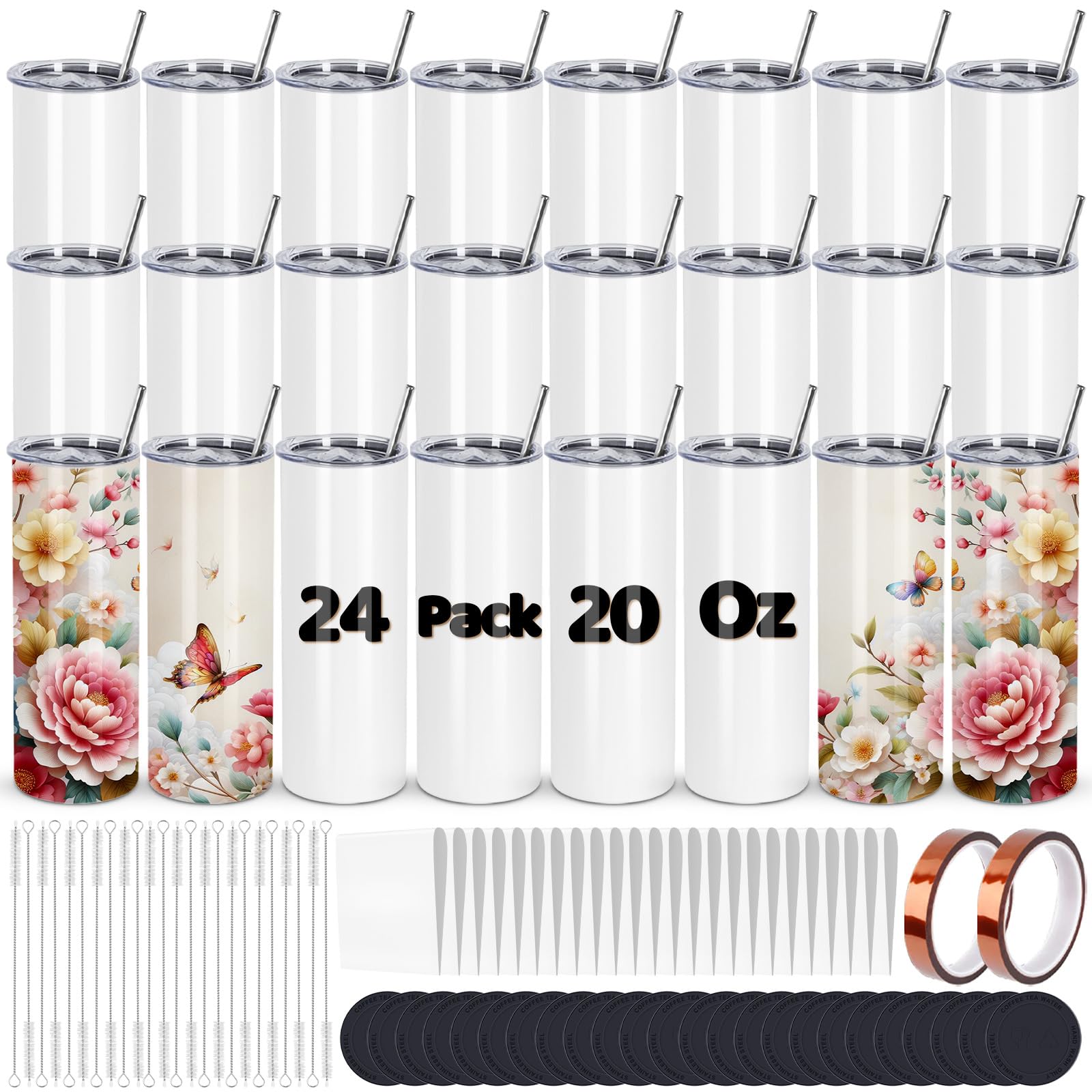 Amazon.com | Maucircol 24 Pack Sublimation Tumblers Bulk, 20 oz ...