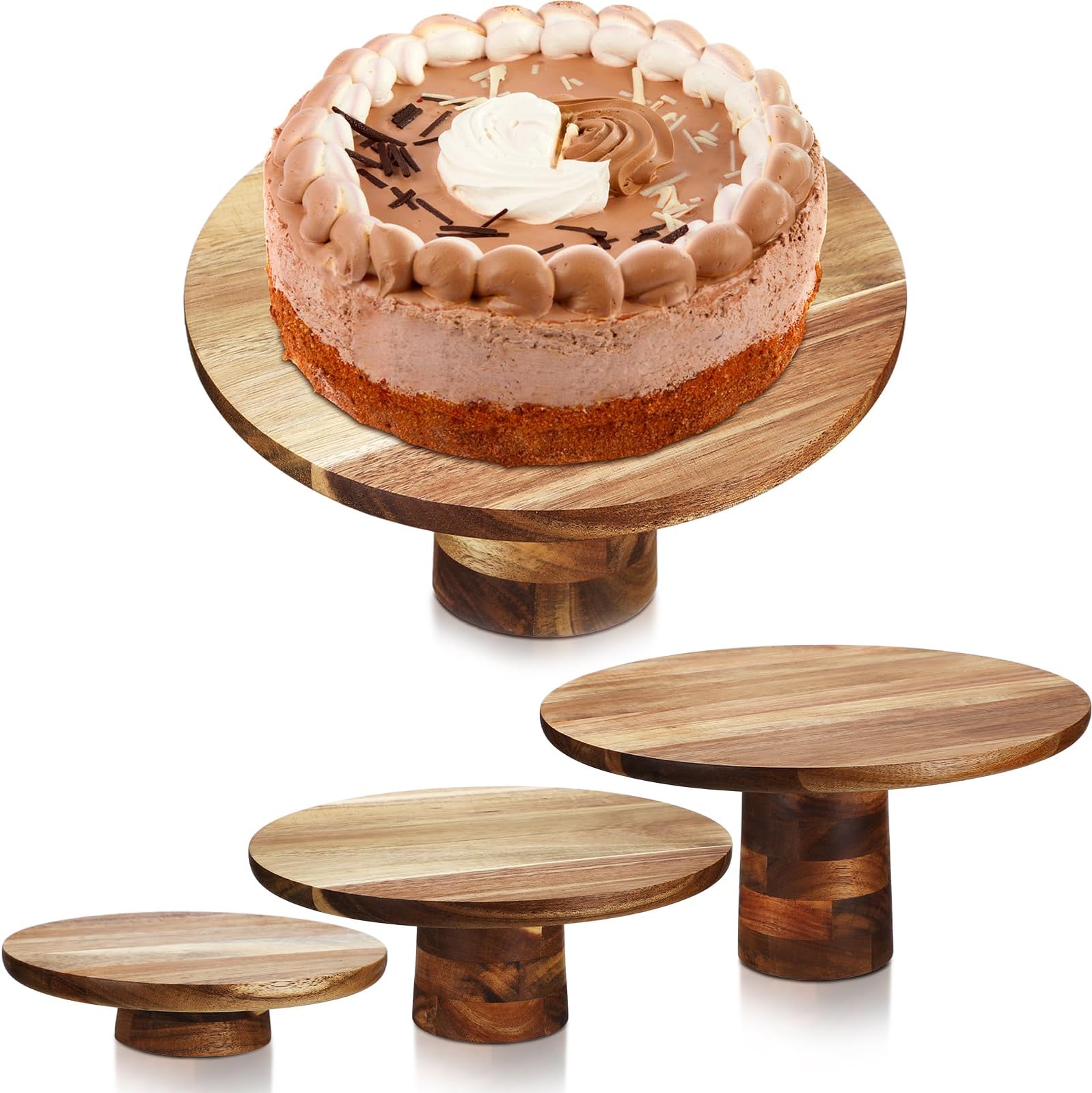 Amazon.com: Hsei 3 Pcs Acacia Wood Cake Stand Organizer Round Wooden ...