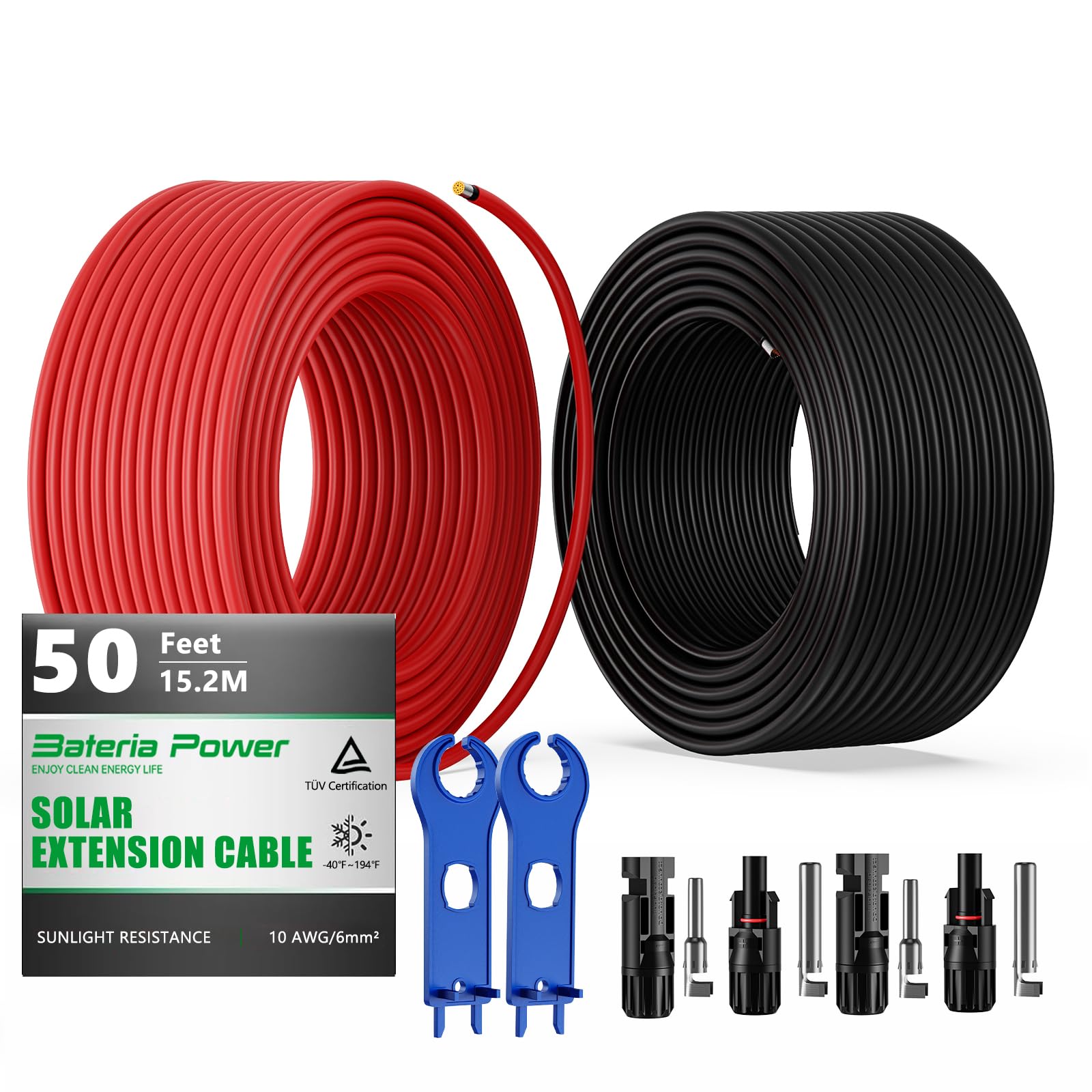 Amazon.com: Bateria Power 50FT 10AWG(6mm²) Solar Extension Cable, Solar ...