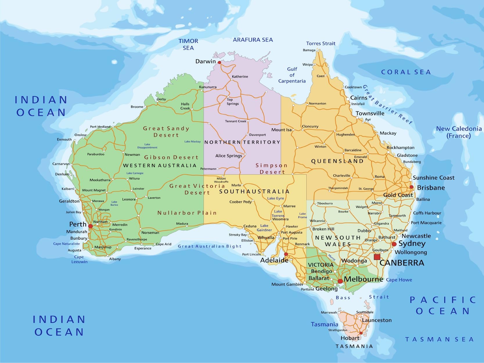 (LAMINATED) Australia - Highly detailed political map & ocean Wall Art ...