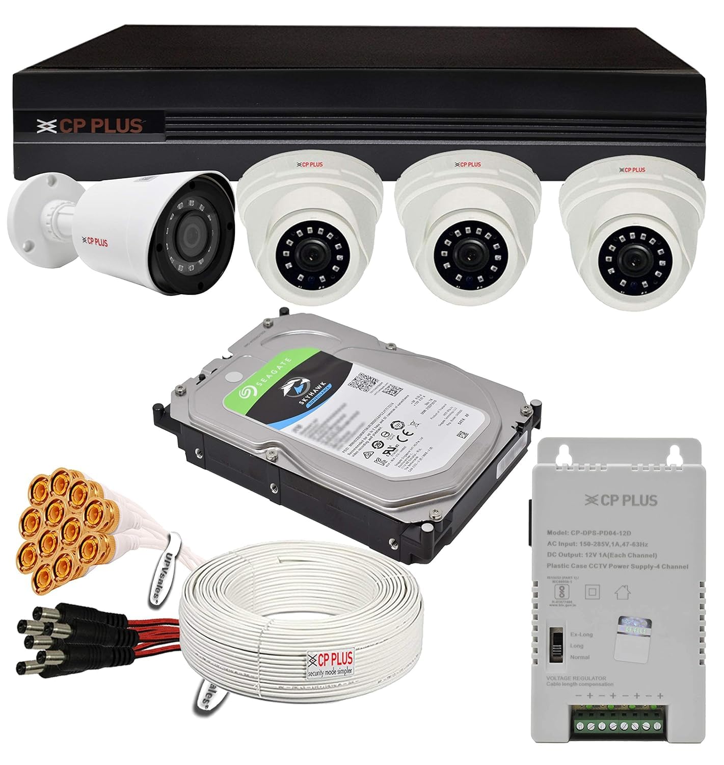 CP Plus Wired 2.4MP, H.265+, 2TB Storage, 4Camera Combo Kit with (4Ch ...