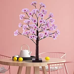 24 Inch Lighted Cherry Blossom Tree - 28 LED Lights Artificial Bonsai ...