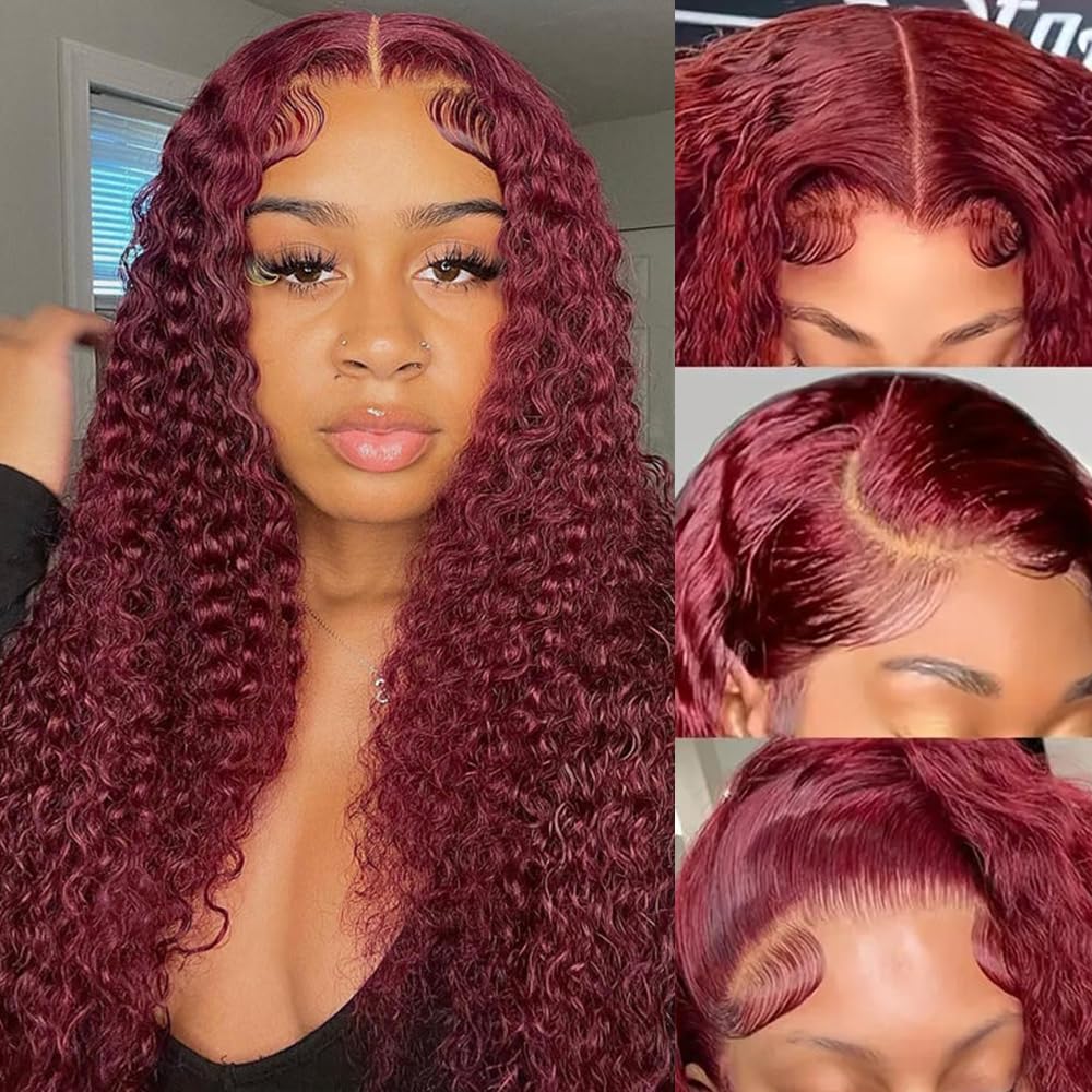 Amazon.com : ILHILH Deep Wave 99J 13x6 HD Lace Front Wigs Human Hair ...