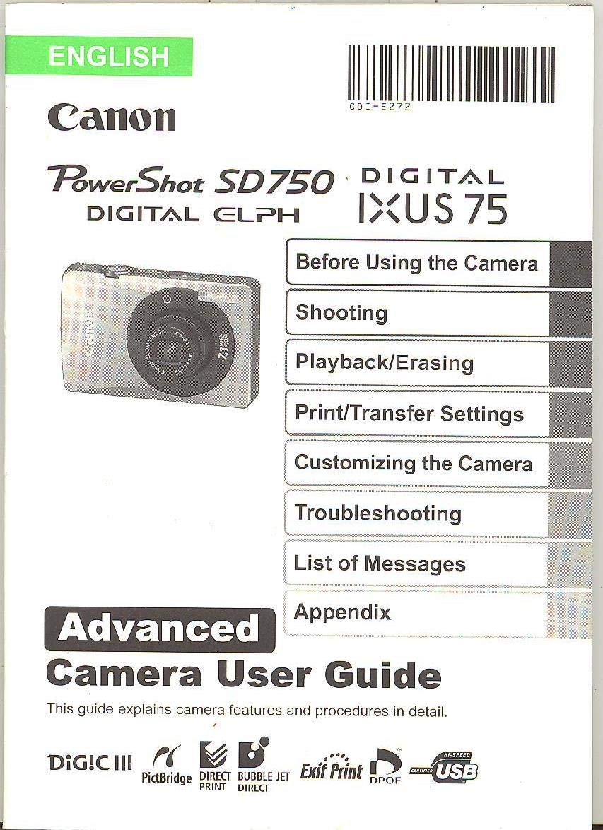 Amazon.com: Canon PowerShot SD750 Digital Elph/IXUS 75 Advanced Camera ...