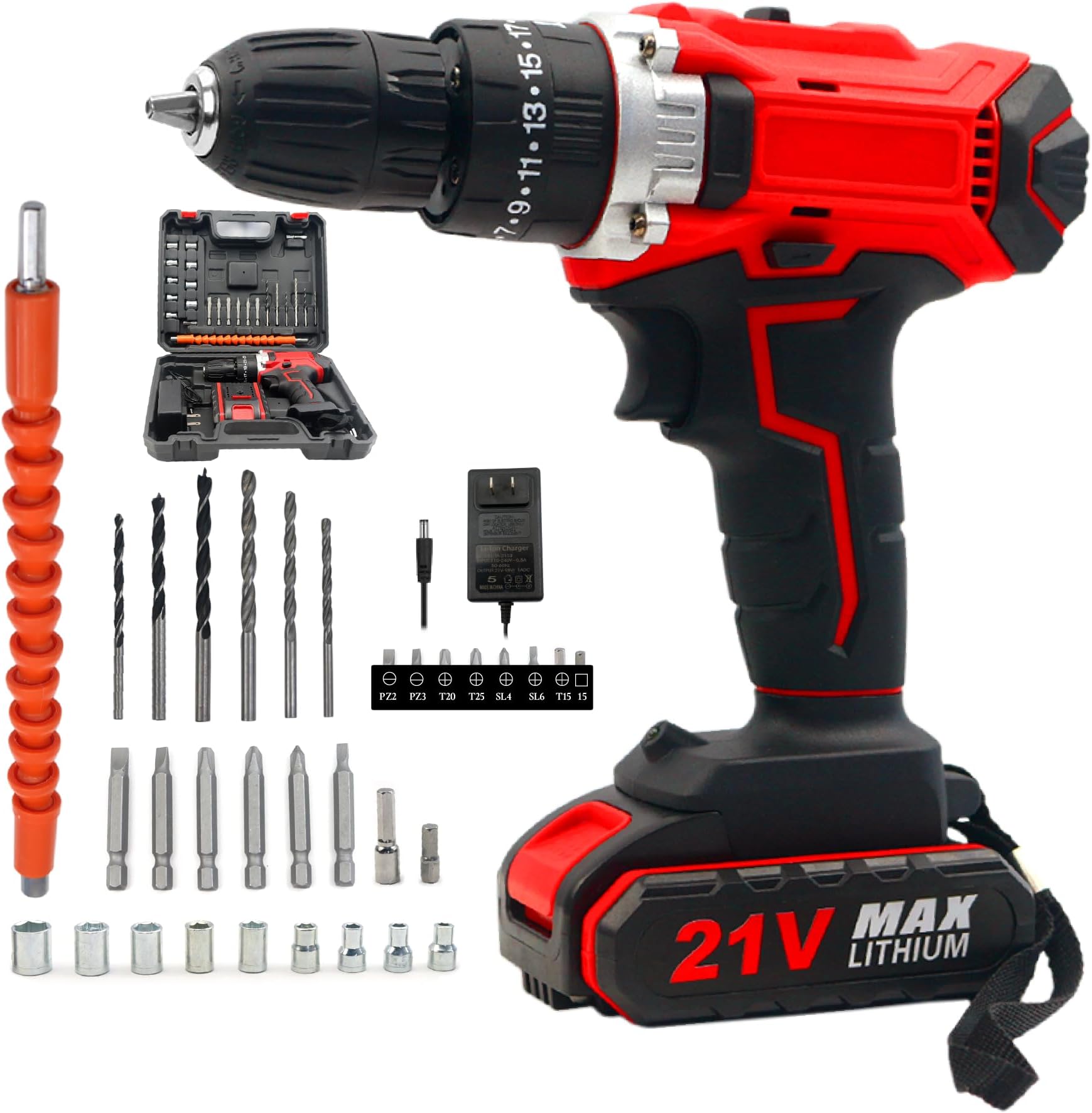 Amazon.com: CPXENG Home Rechargeable 21V Cordless Hand Drill Set, with 25 level torque and 21V ...