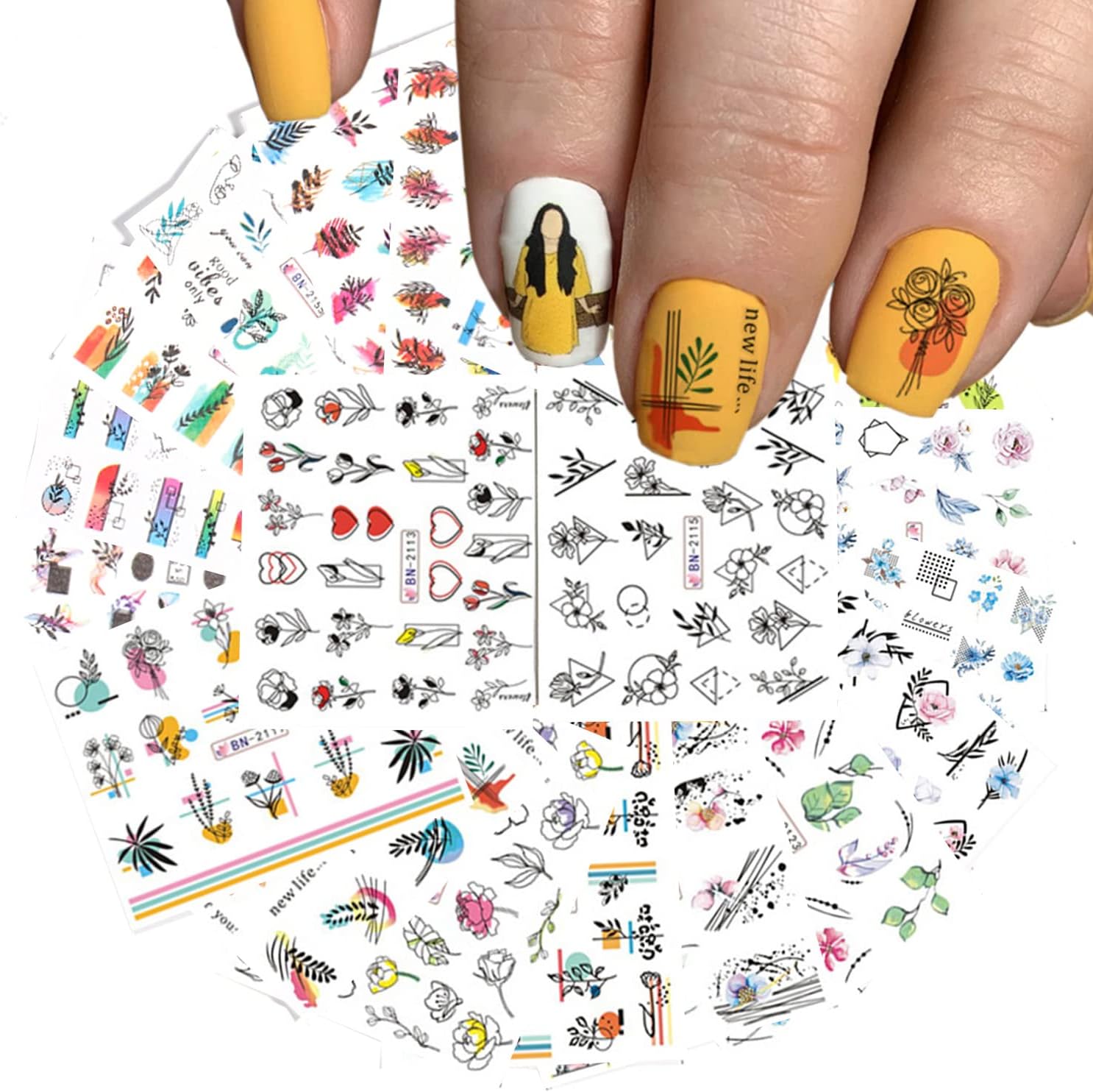 Amazon.com: 24 Sheets Summer Flowers Nail Art Stickers, Holographic ...