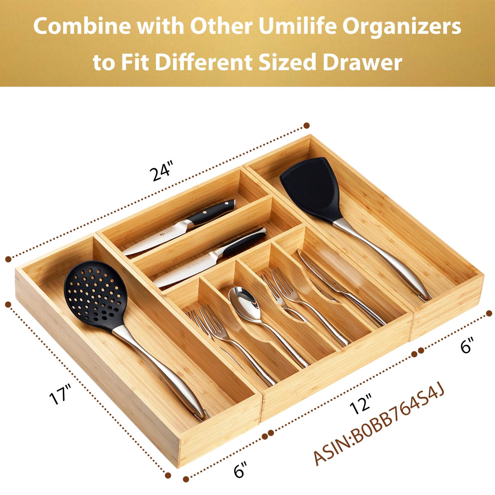Snapklik.com : Umilife Bamboo Kitchen Utensils Organizer, Extra Long ...