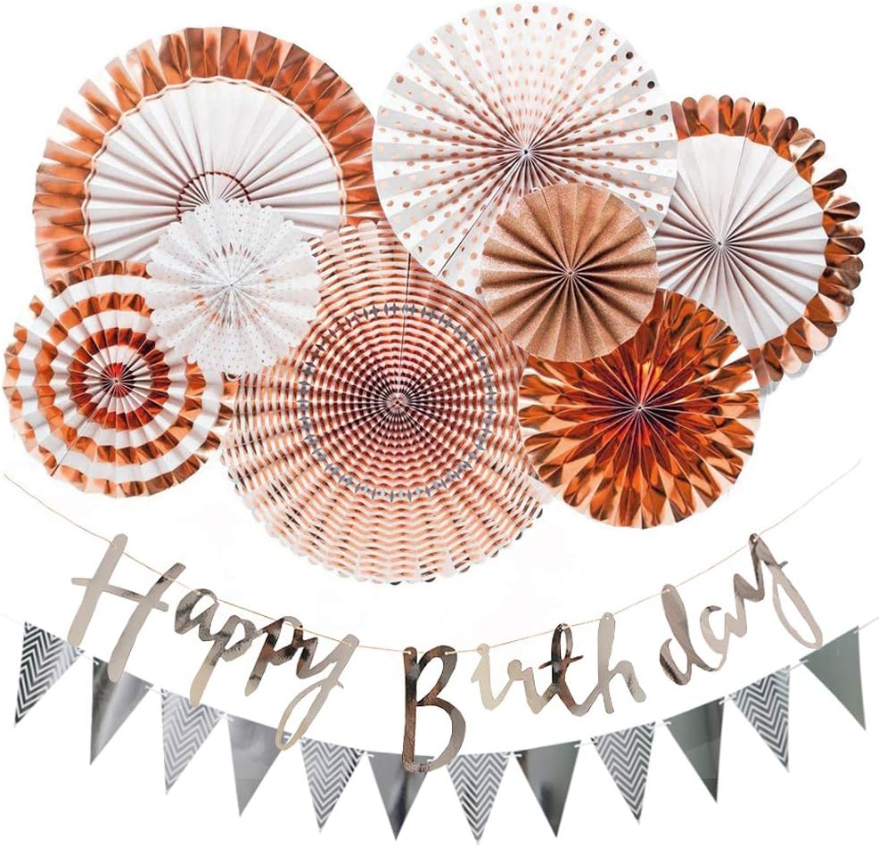Amazon.com: VCOSTORE Hanging Paper Fans Happy Birthday Banner and ...