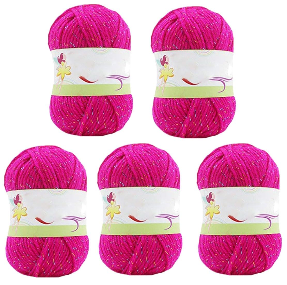 Amazon.com: Clisil 250gram Sparkle Hot Pink Acrylic Yarn Knit Crochet ...