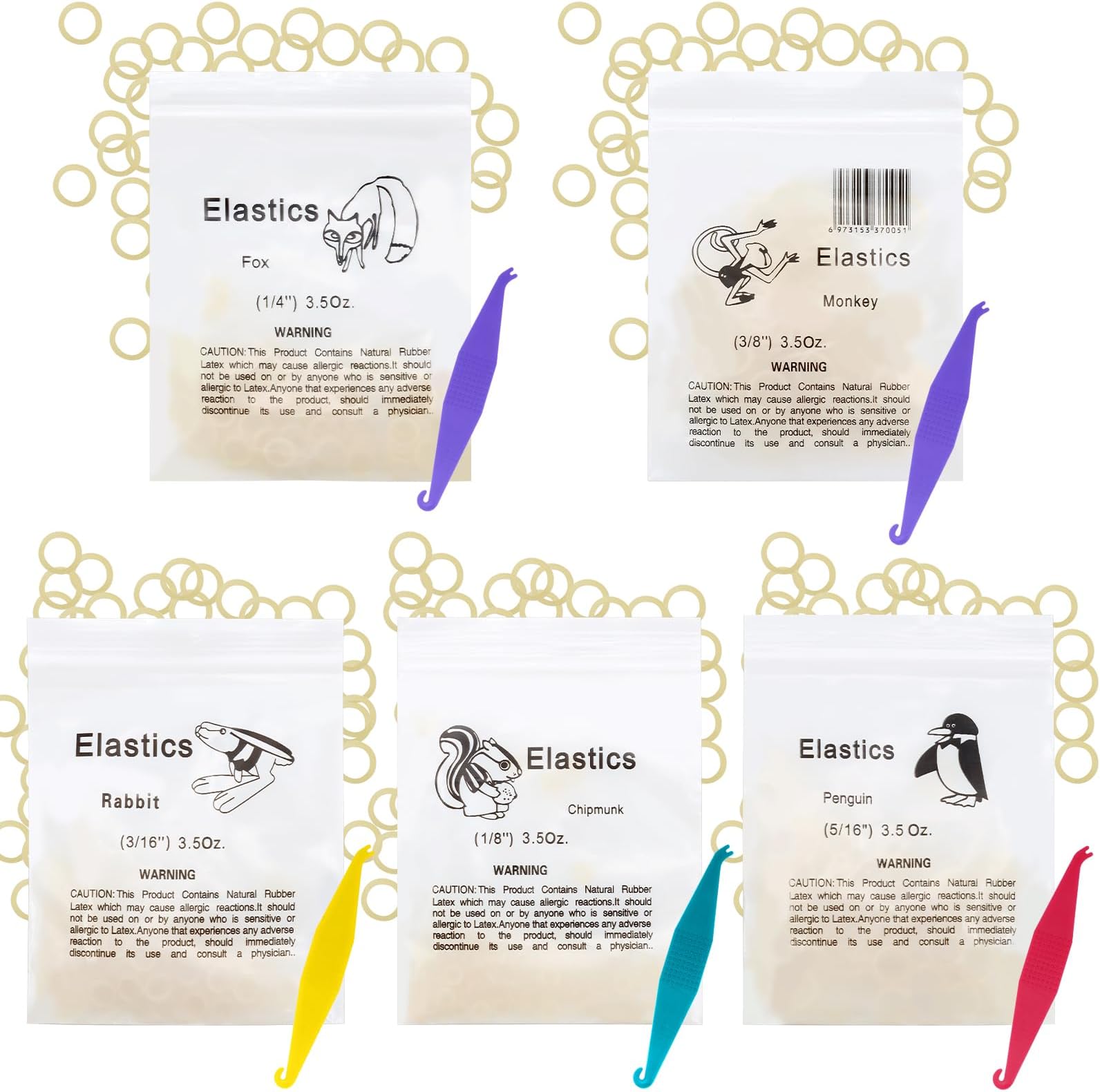 VEGCOO 1000 Pcs Orthodontic Elastic Rubber Bands, 1/8",3/16'',1/4", 5/ ...