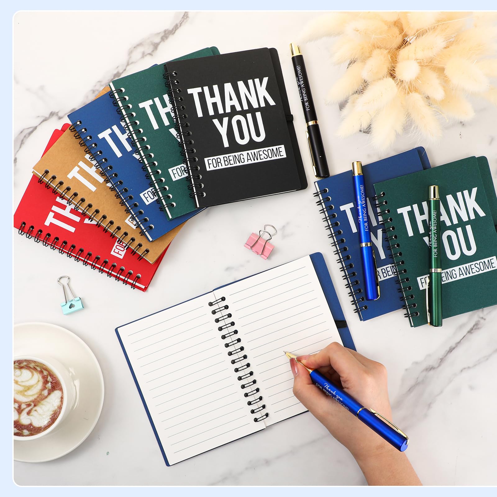 Honoson 50 Sets Spiral Notebook Sets Thank You Gift Bulk 4 x 6 Inch ...