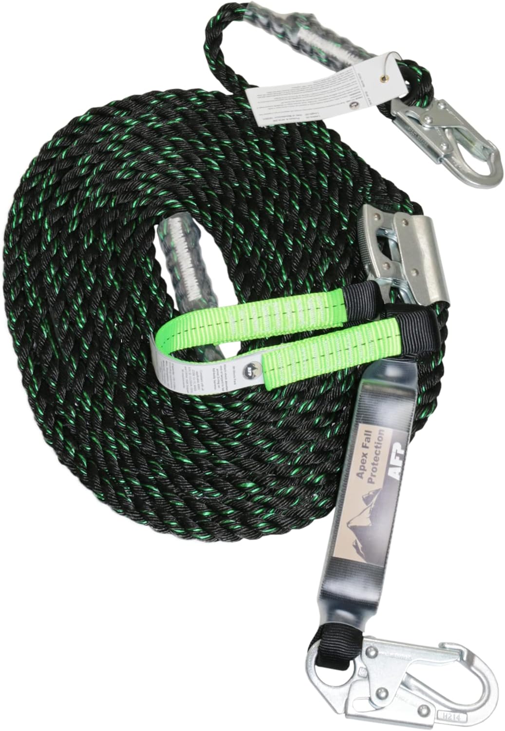 AFP 100 FT Vertical Lifeline Assembly w/Rope Grab Snap Hooks & Shock ...