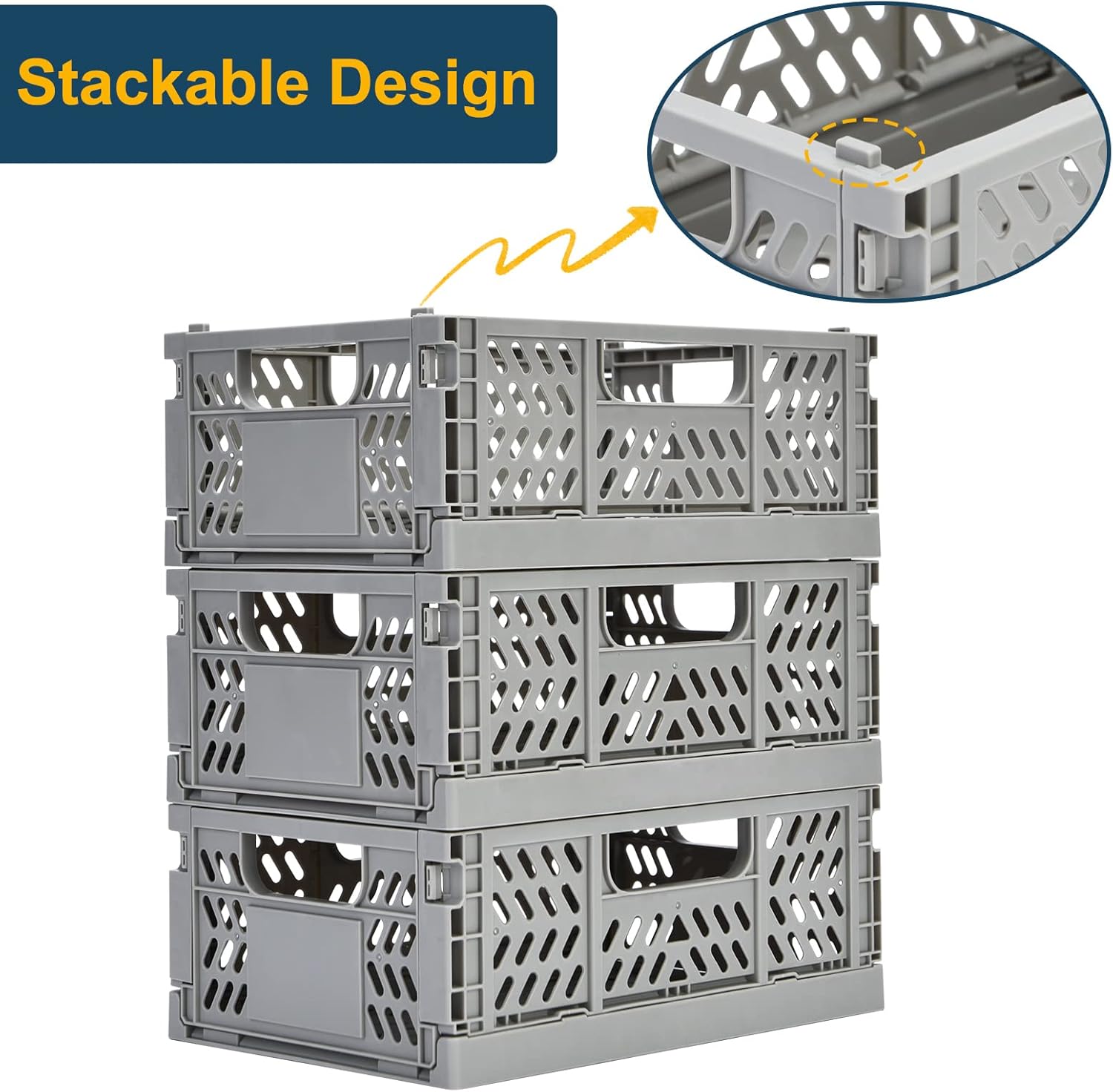 Small Storage Baskets 3 Pack, YETTA Foldable Plastic Storage Boxes ...