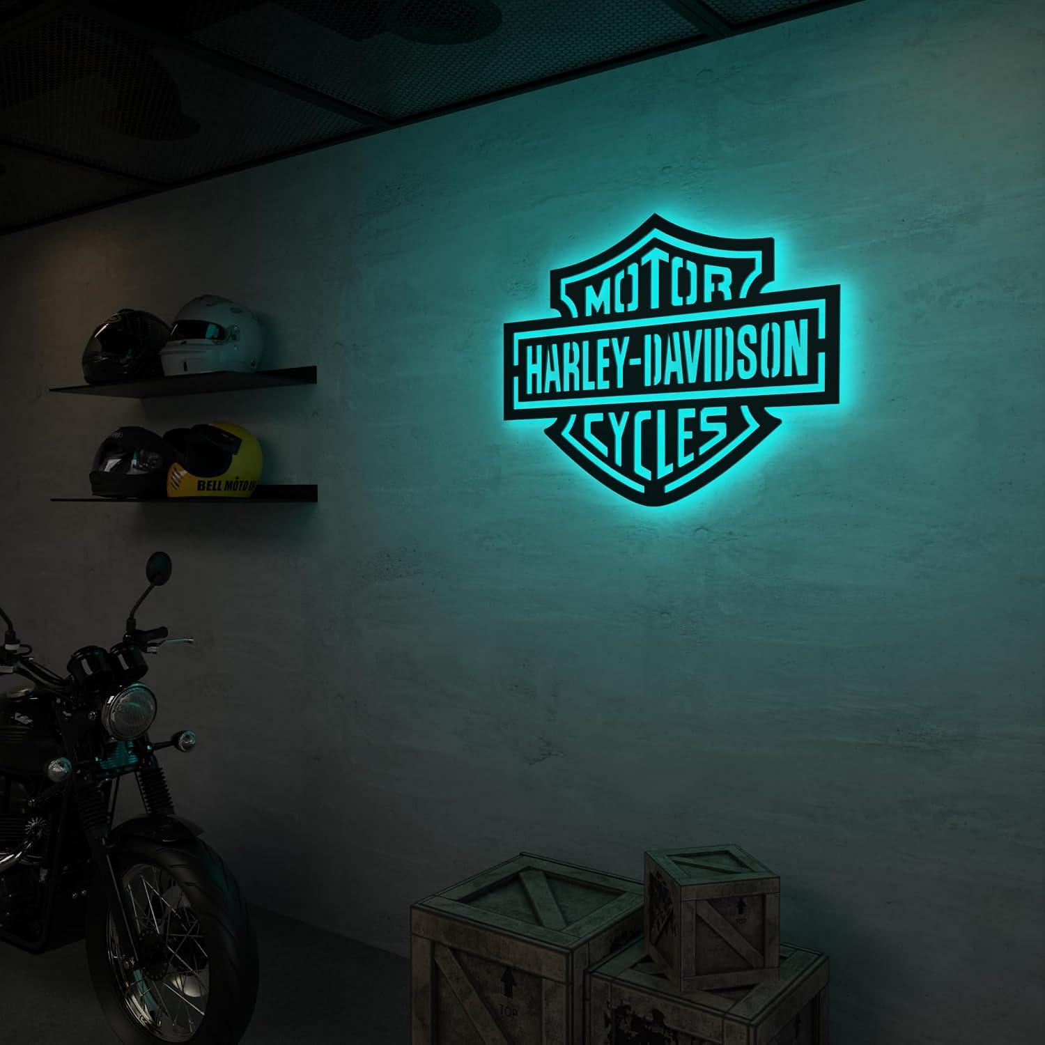 Amazon.com: SAFESYZ Harley Davidson Wall Art with RGB LED Light, Man ...