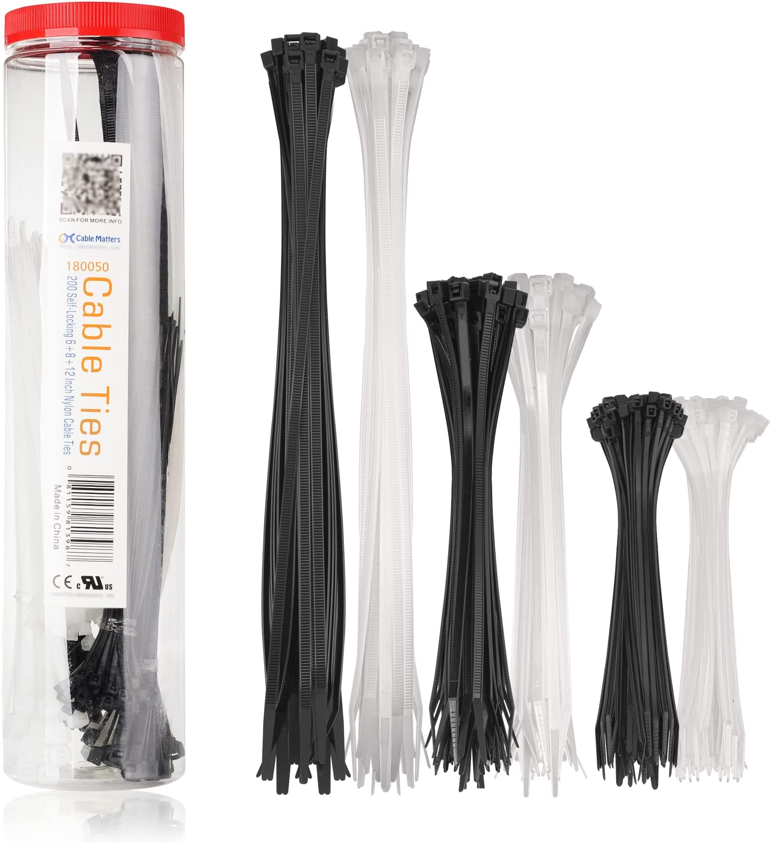 Amazon.com: Cable Matters 200-Pack Cable Ties for Indoor and Outdoor, 6 ...