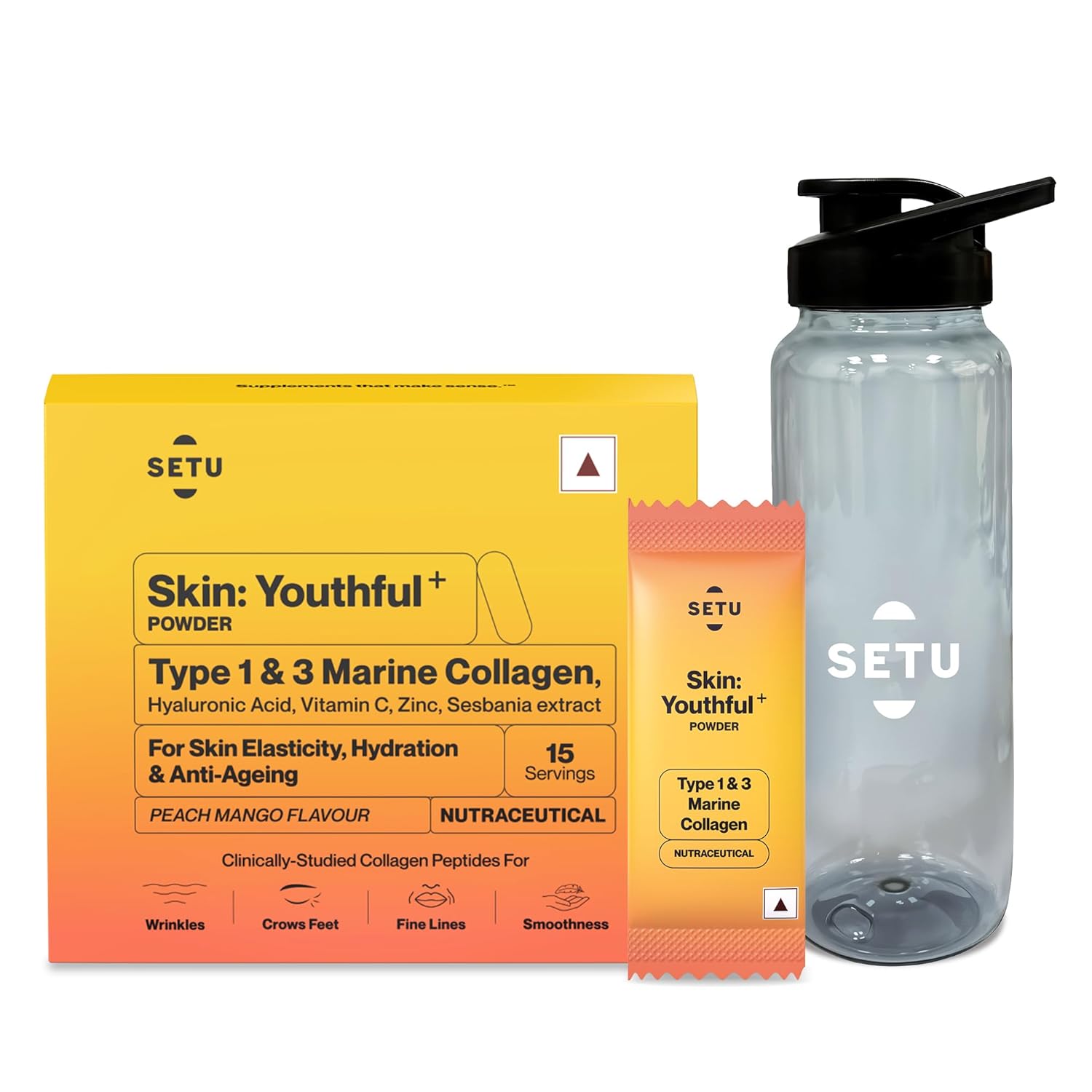 Setu Skin: Youthful Marine Collagen Powder (15 Sachets, Peach Mango ...