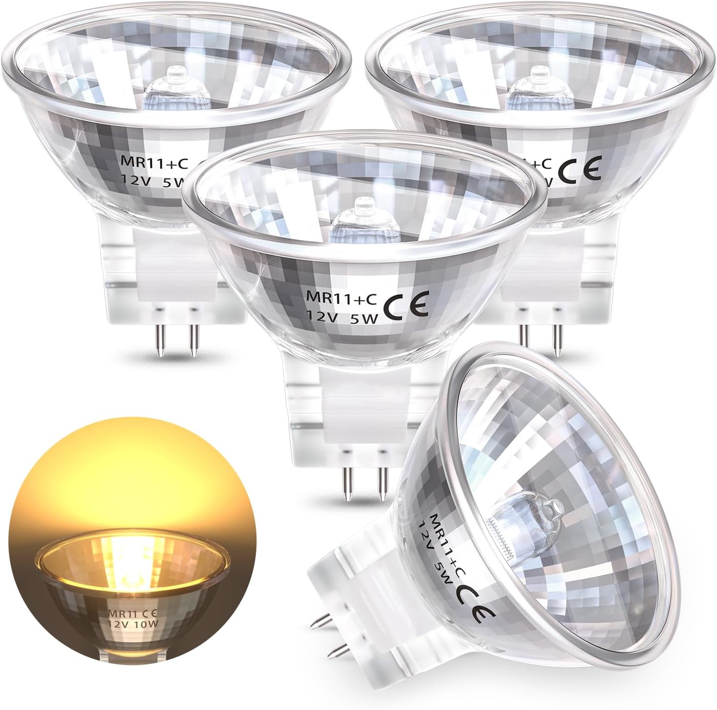 TobeBright GU4 MR11 Halogen Bulbs Dimmable 5W AC/DC 12V, Dimmable Warm ...