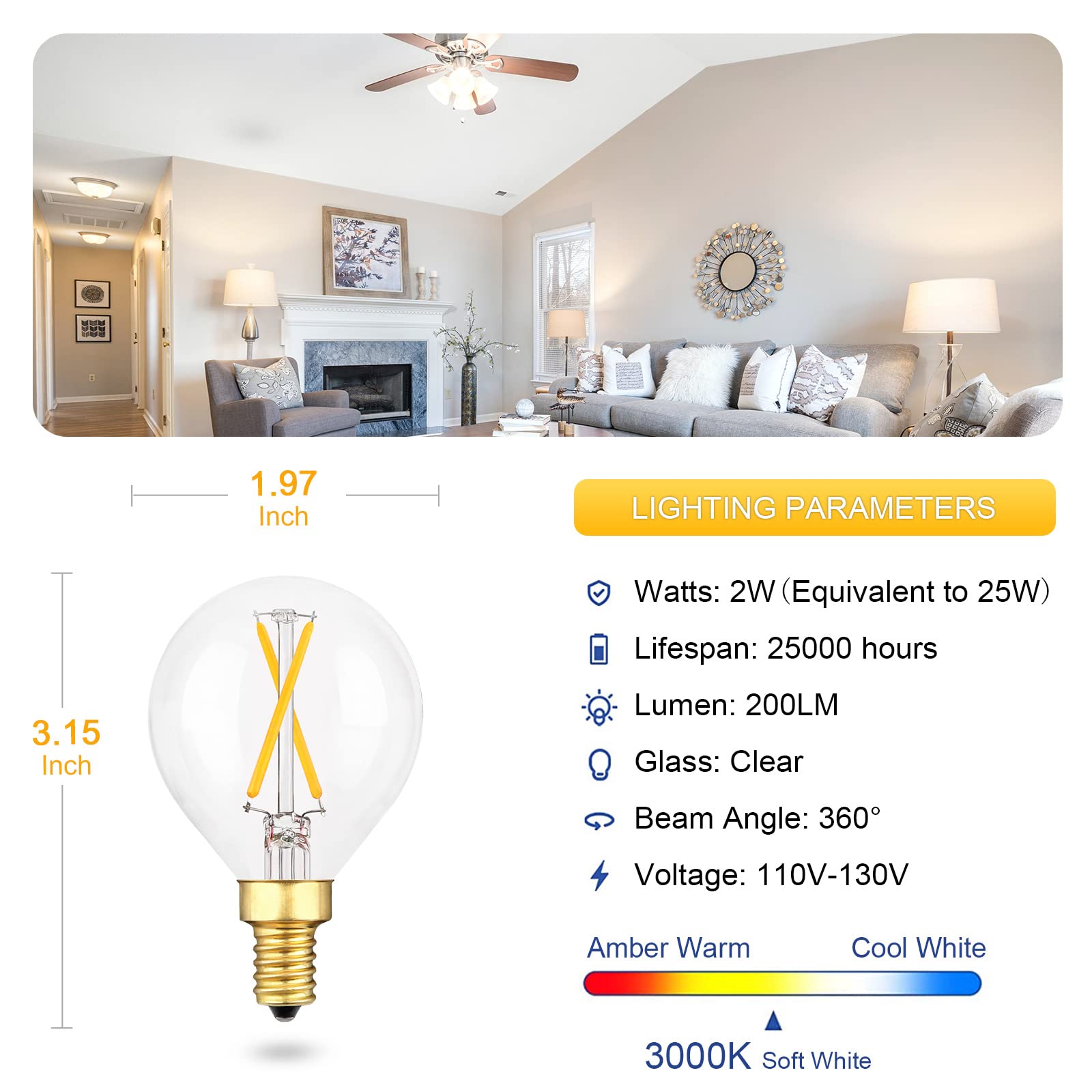 Snapklik.com : Vintage Dimmable LED Ceiling Fan Light Bulb, Round E12 ...