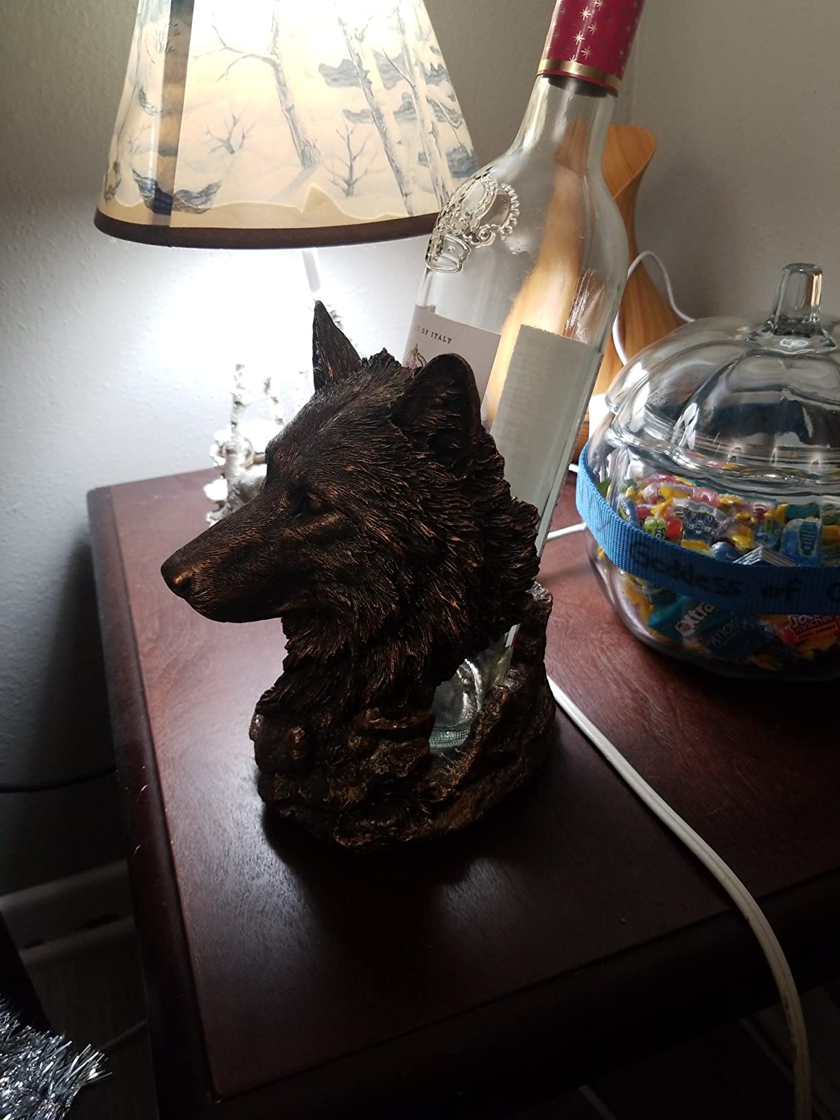 Amazon.com: Ebros Large Rustic Woodlands Stoic Gray Wolf Head Wine ...