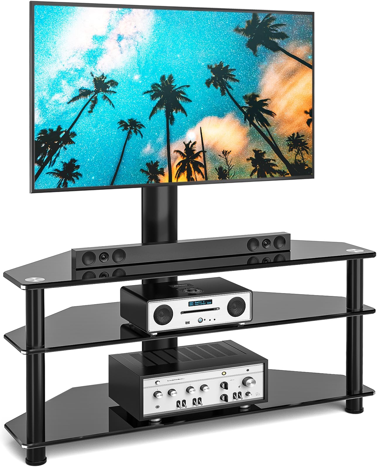 RFIVER Meuble TV avec Support Pivotant Hauteur Réglable pour TVs et ...