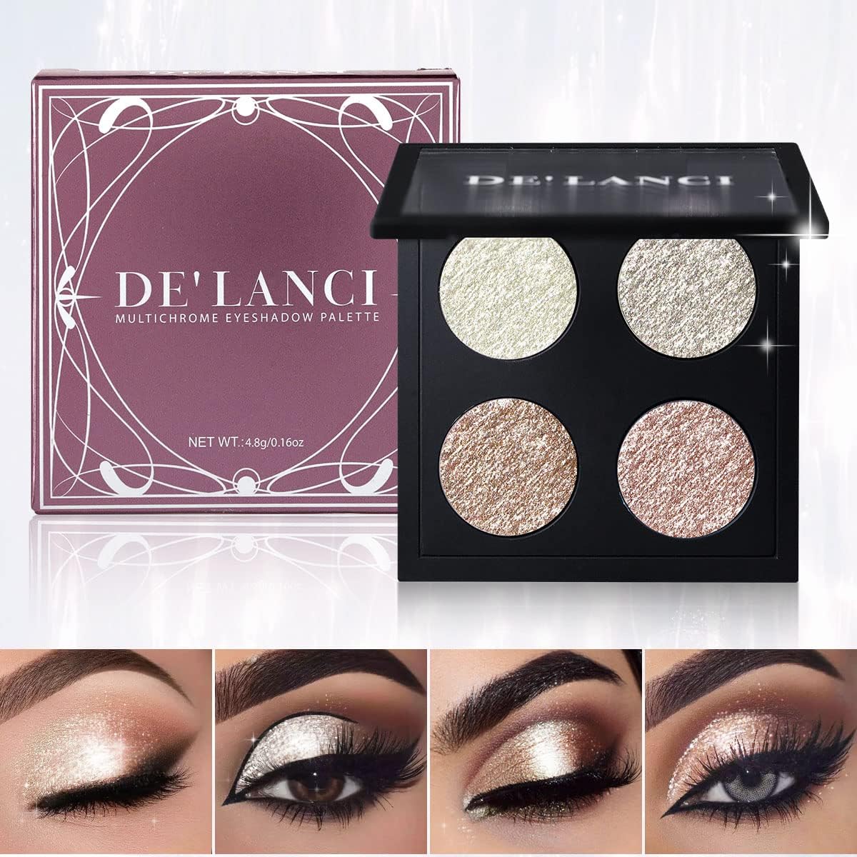 Amazon.com : OYGCee Glitter Shimmer Metallic Eyeshadow Palette 4 Color ...