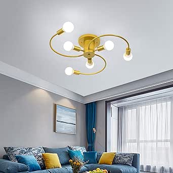 DSINEY Nordic Metal Retro Ceiling Lights, Modern LED Semi-Flush Mount ...