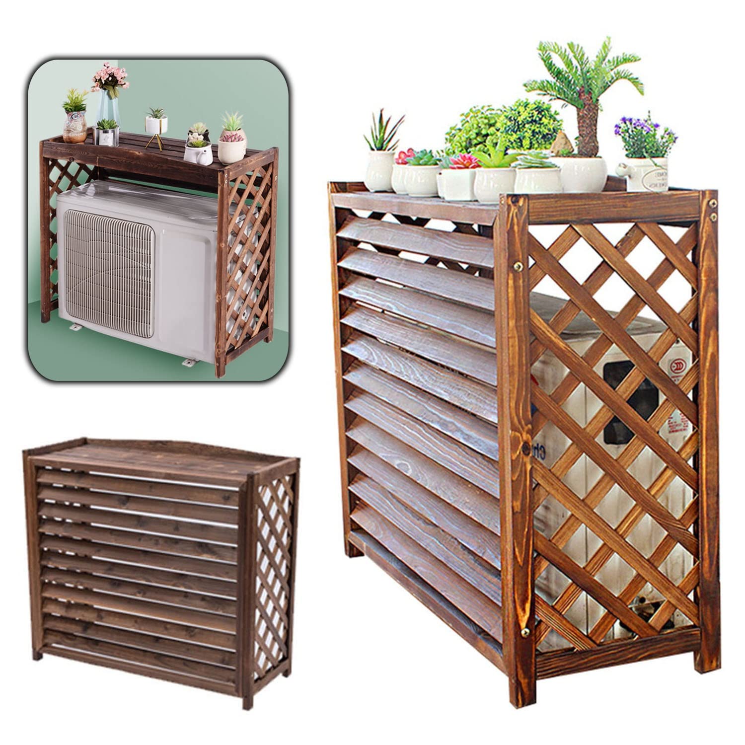 Privacy Panels Outdoor Solid Wood Air Conditioner Cover - Louvered ...