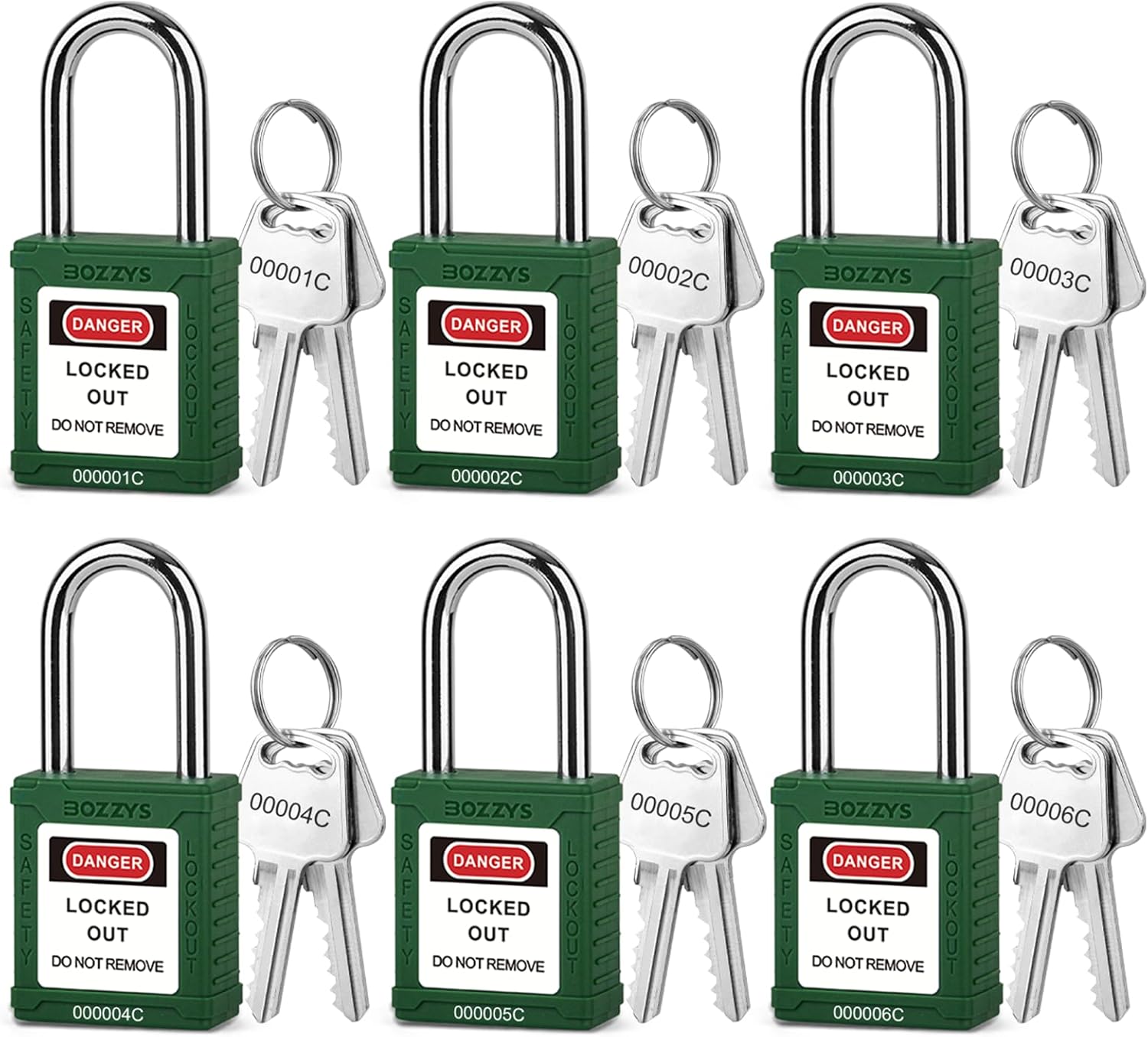 BOZZYS Lockout Tagout Locks 6-Pack｜OSHA Green Loto Locks Keyed ...