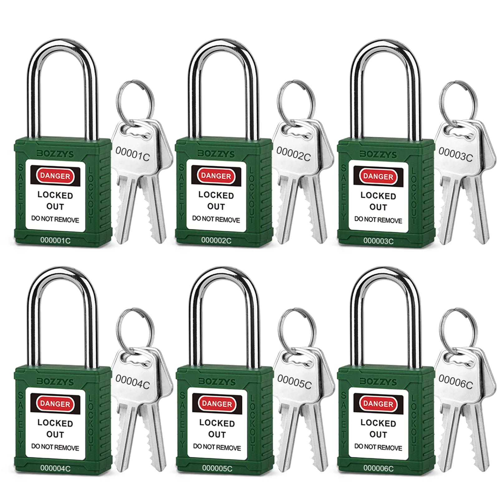 BOZZYS Lockout Tagout Locks,6Pack Green Loto Locks,2 Keys Per Safety ...