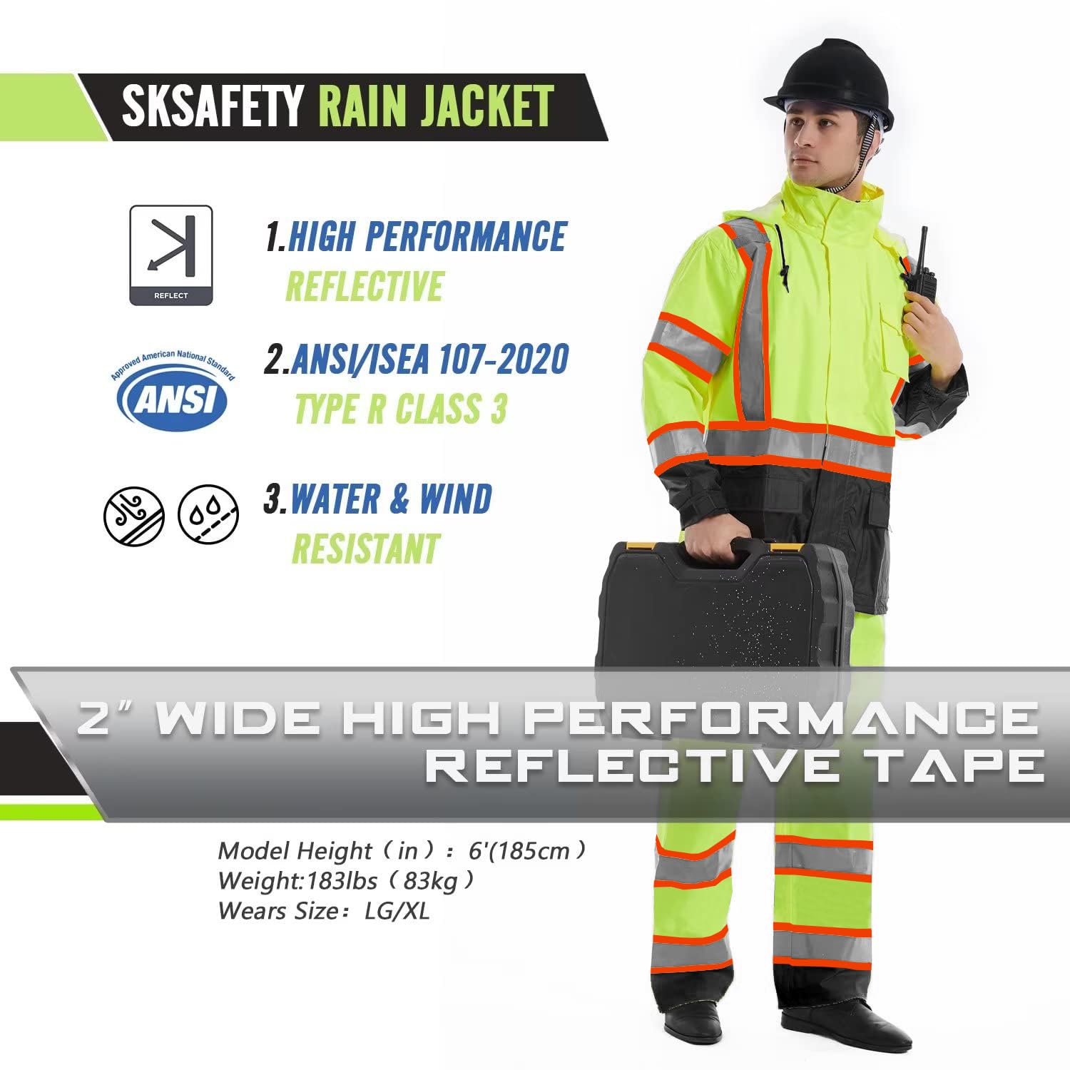 Snapklik.com : SKSAFETY Safety Rain Jacket, Professional Level Class 3 ...