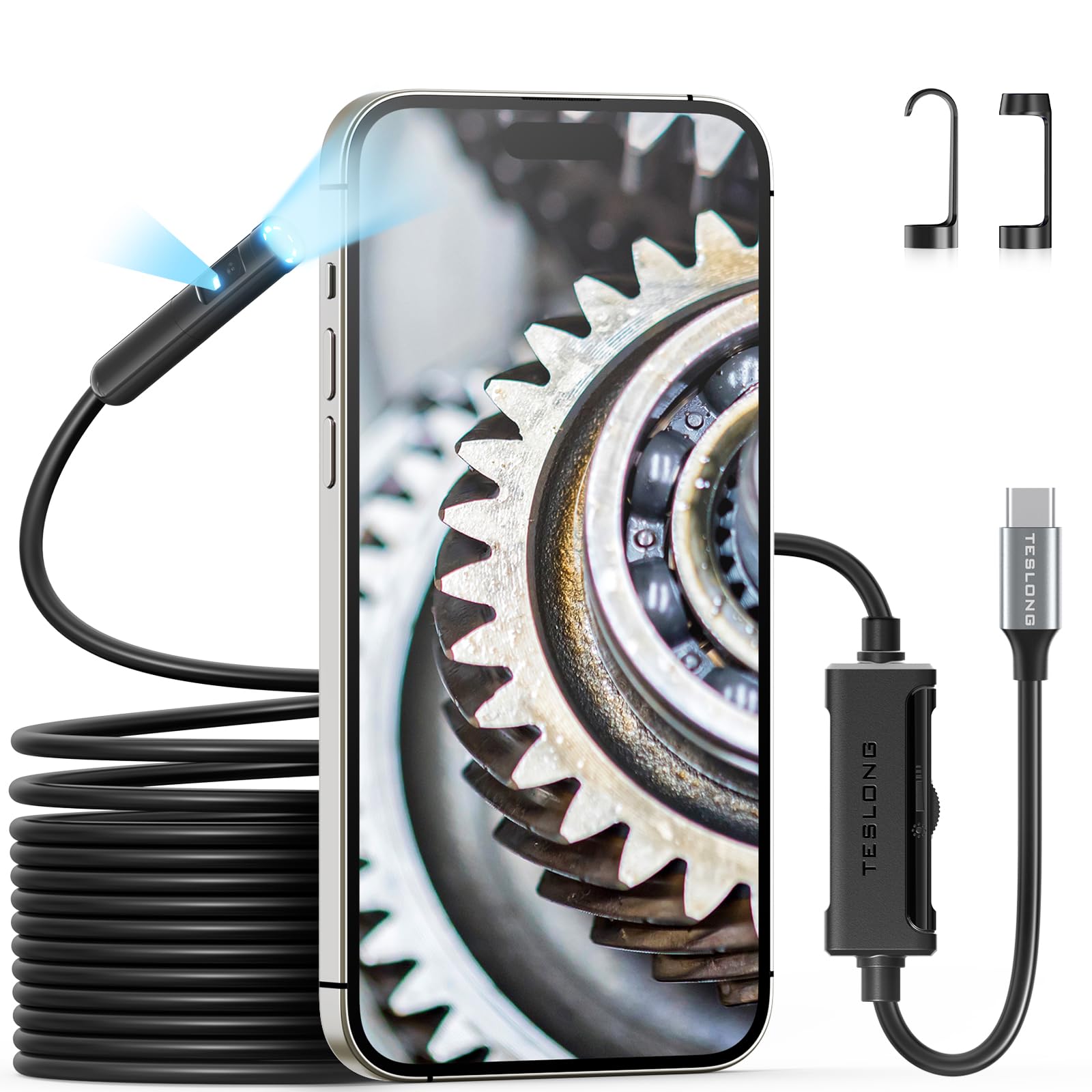 Dual Lens Endoscope Camera with Light, Teslong USB-C Borescope ...