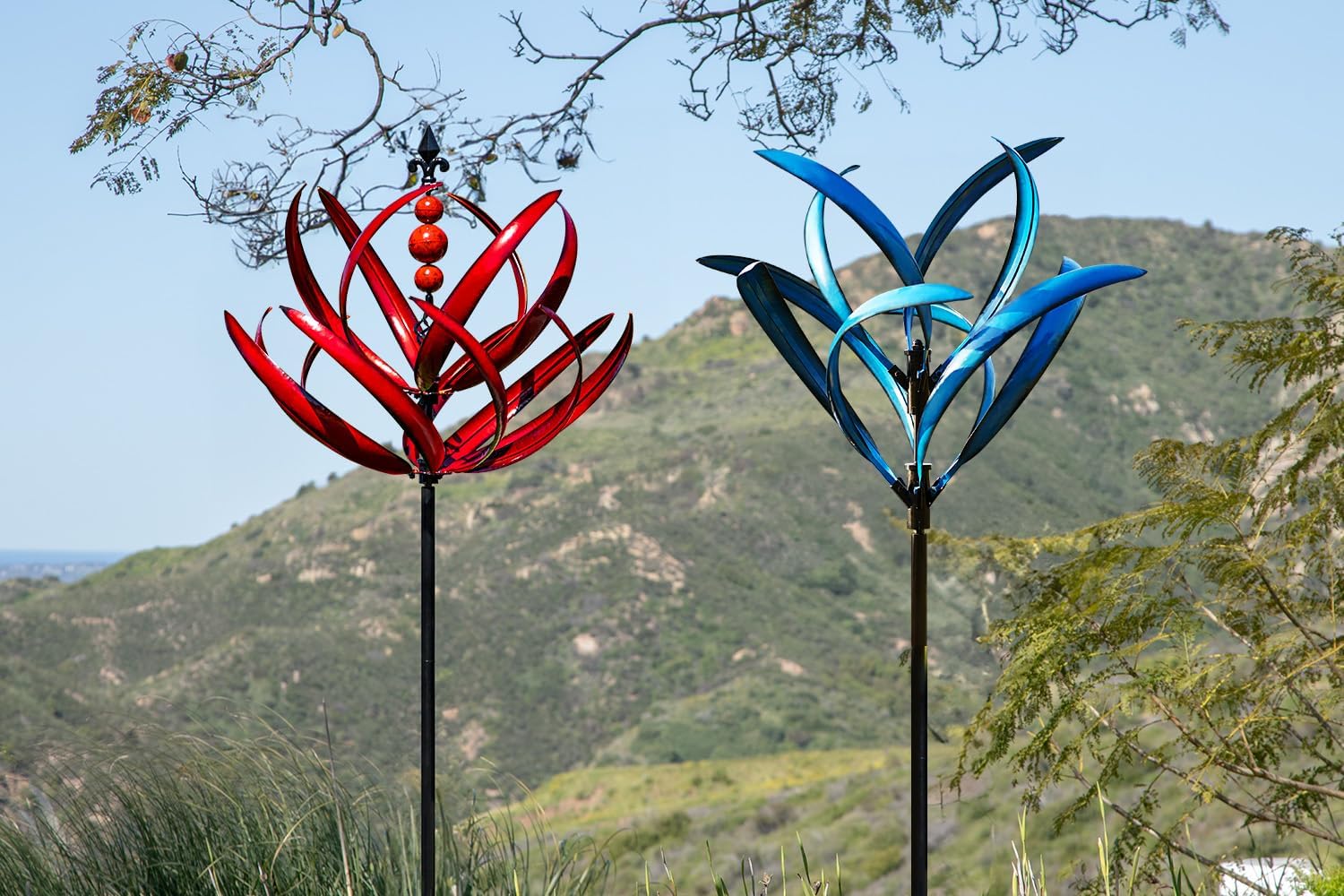 Amazon.com: LimeHill Burgundy Lotus Wind Spinner and Vibrant Blue Wind ...