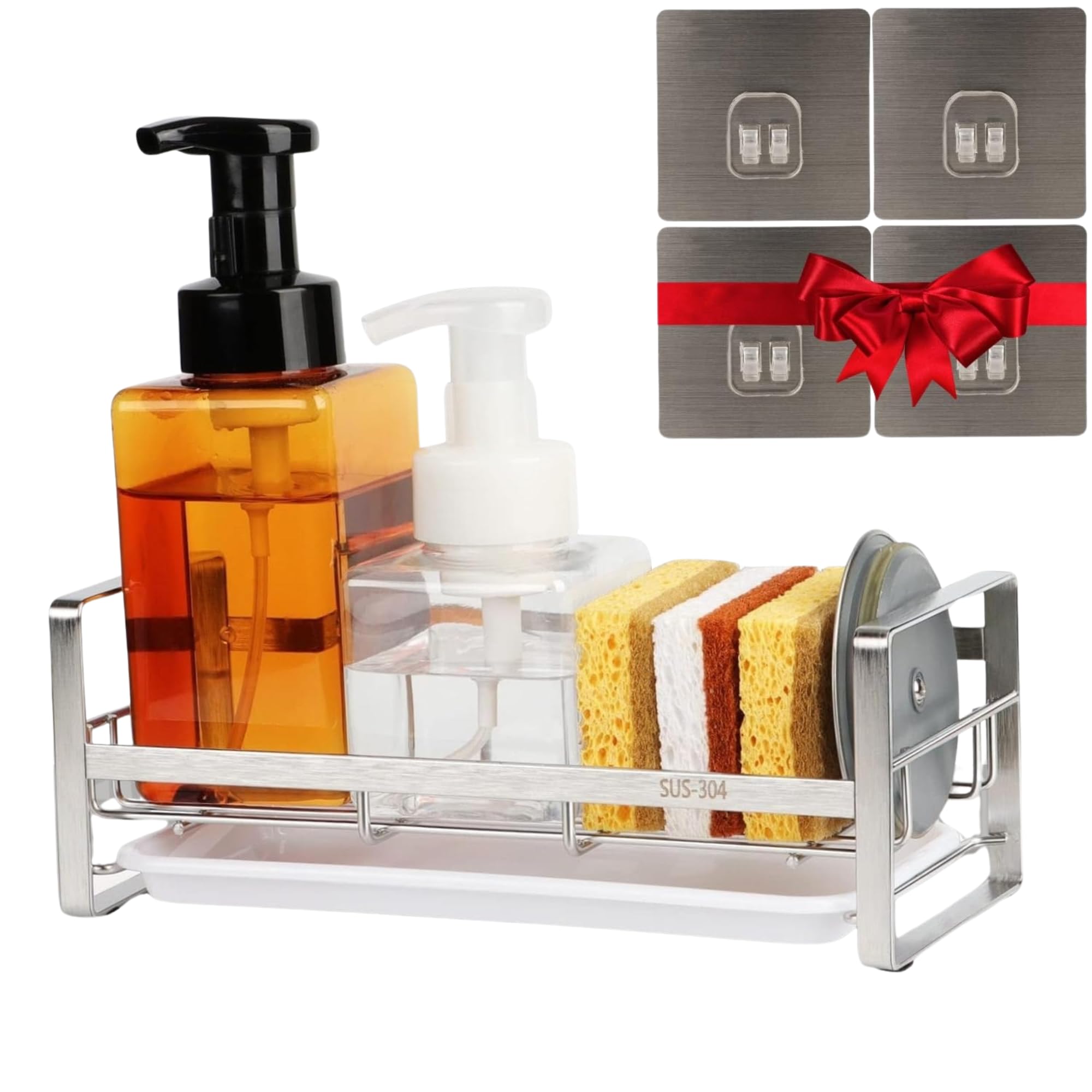 YUMUN Large Stainless Steel Sink Organizer with Detachable Tray (30x9 ...