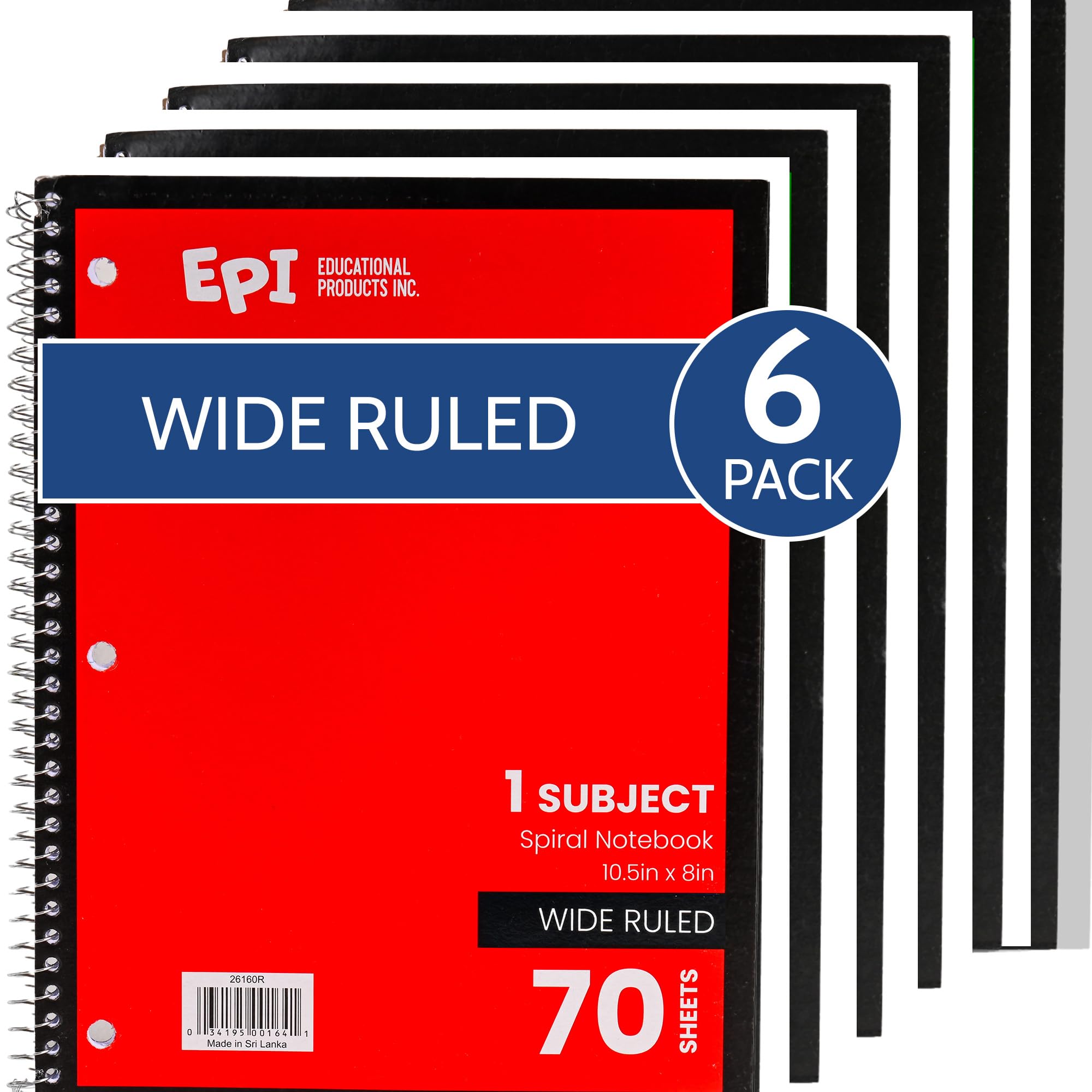 Amazon.com : EPI Spiral Notebook, 1 Subject, Wide Ruled Paper, 70 ...