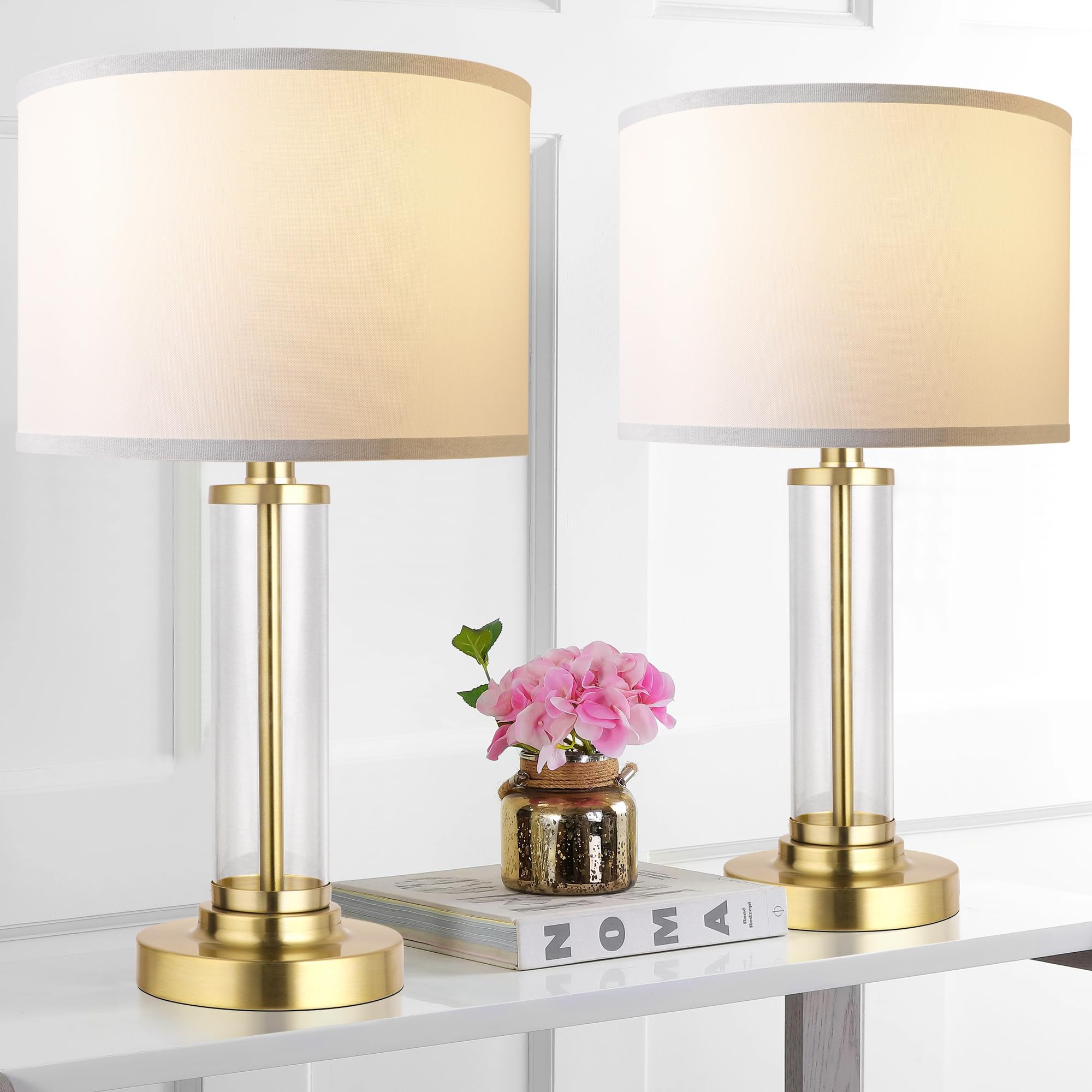 QiMH Lamps for Bedrooms Set of 2, Table Lamps with White Fabric Lamp ...