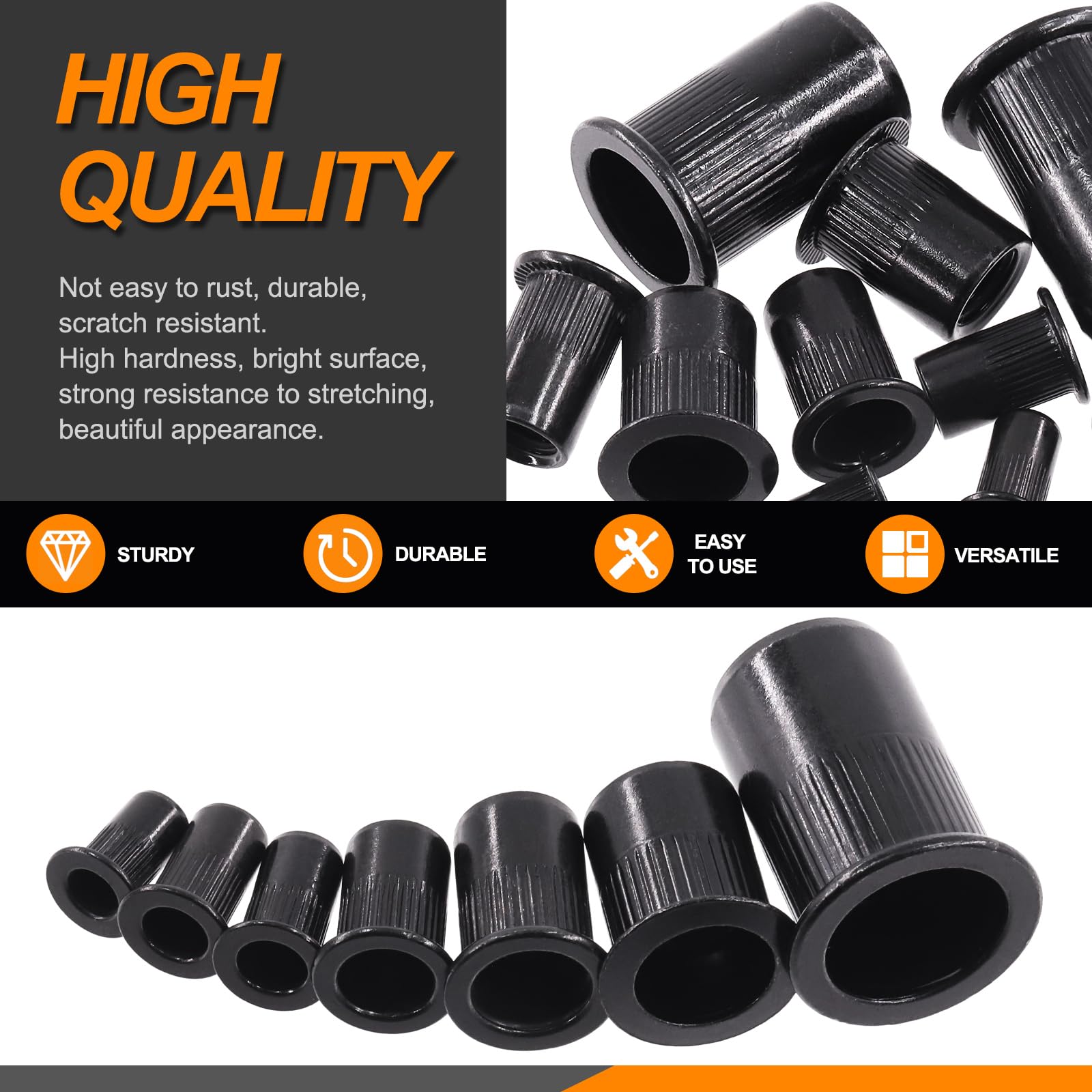 Snapklik.com : 180Pcs SAE Rivet Nuts Carbon Steel Black Zinc Plated ...