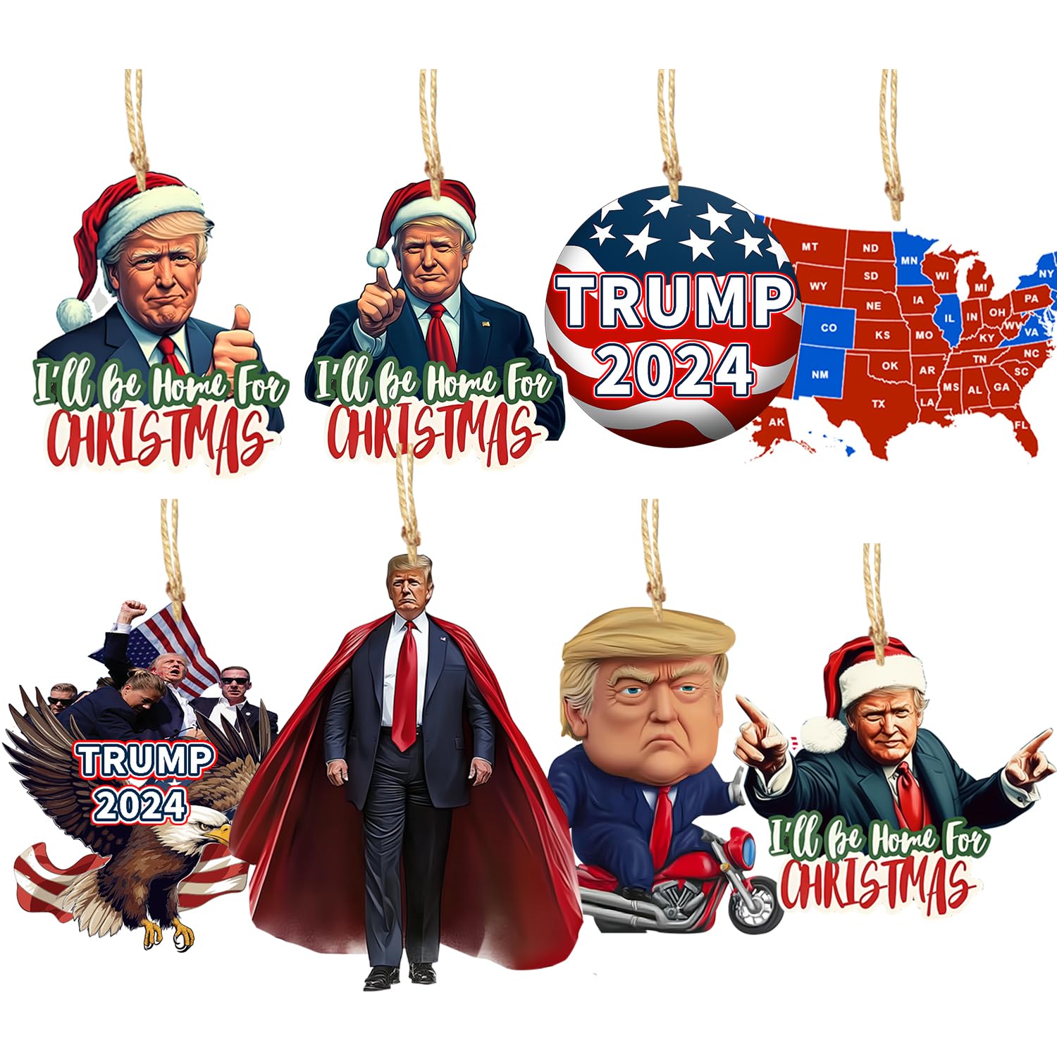 Amazon.com: 8 Pack Trump Wooden Christmas Ornaments 2024, Funny Trump ...