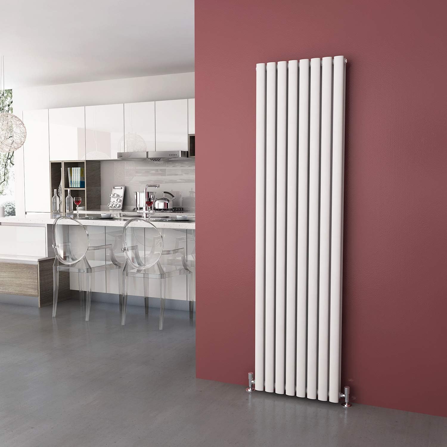 ELEGANT White Vertical Column Radiator Double 1800 x 480 Oval Panel ...