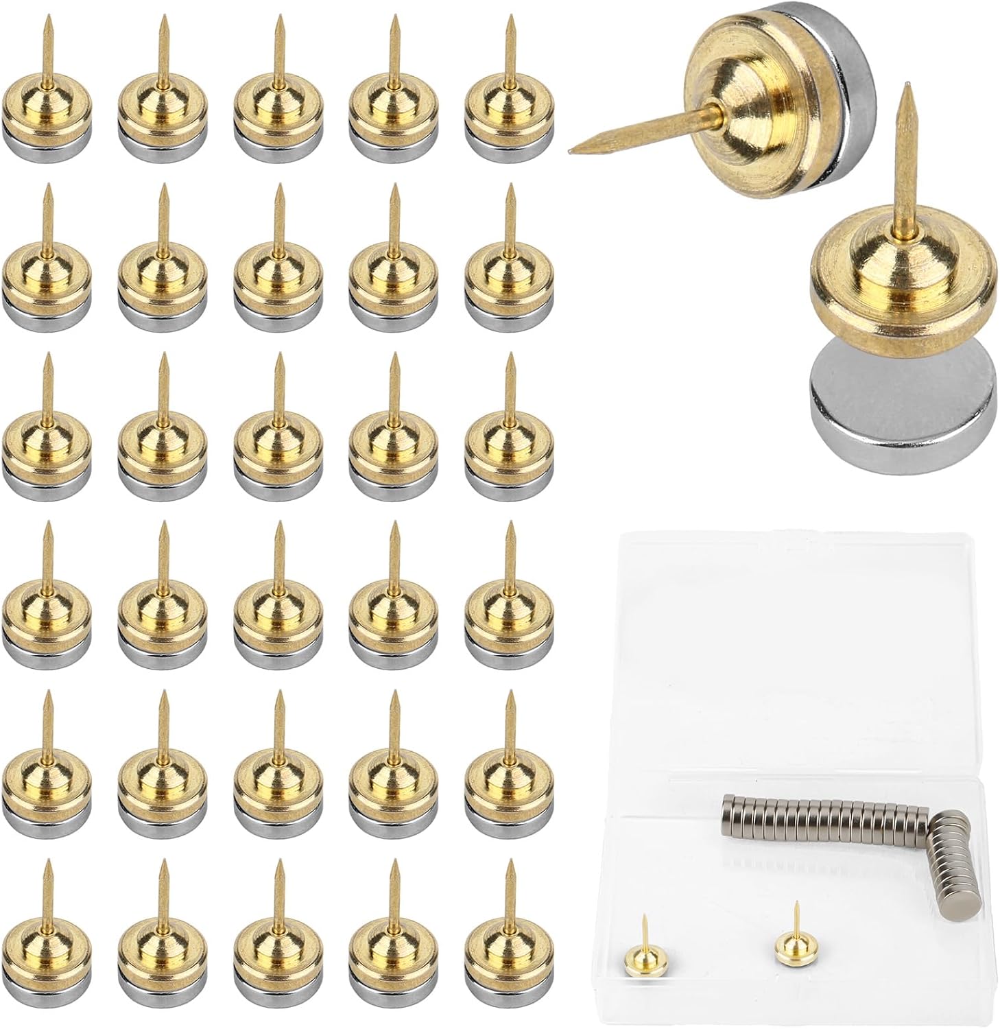 30 Sets Magnetic Push Pins, Flat Drawing Pin with 30 Whiteboard Small ...