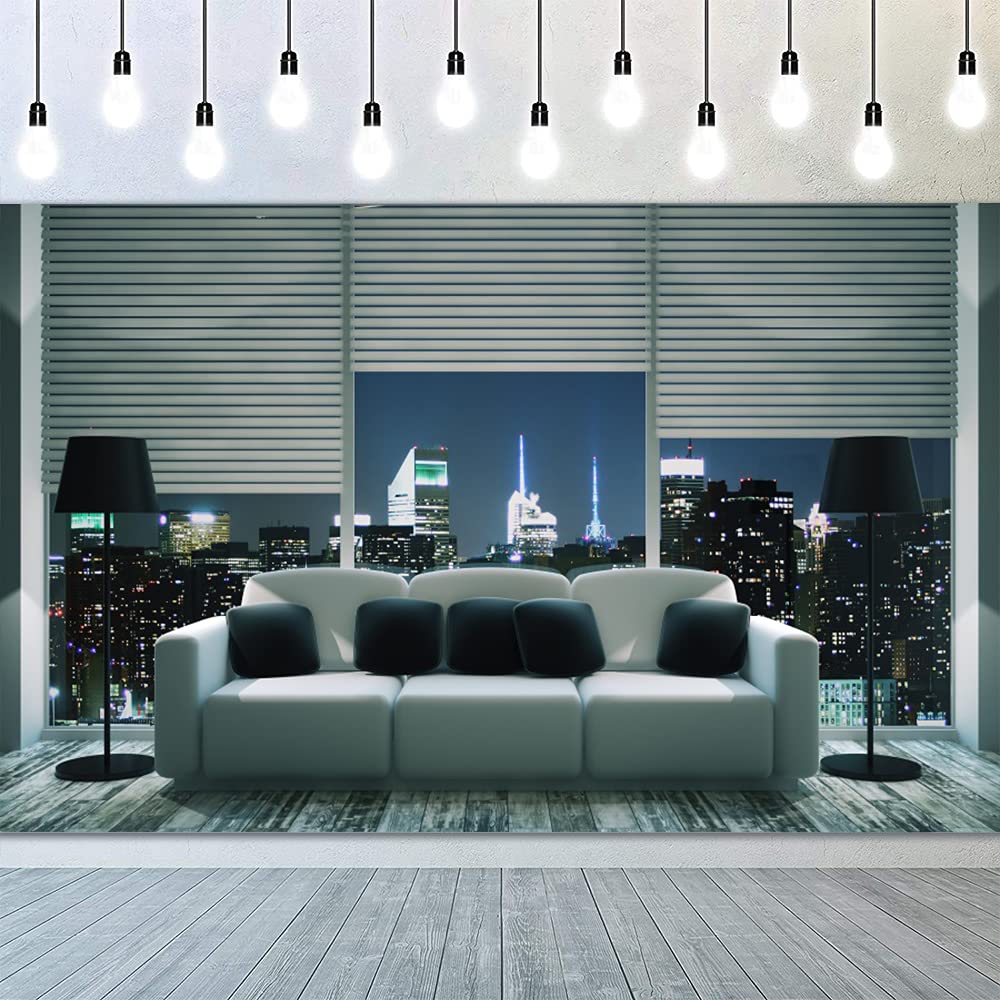 Buy YongFoto 10x8ft Interior Room Backdrop Cityscapes Night s View Sofa ...