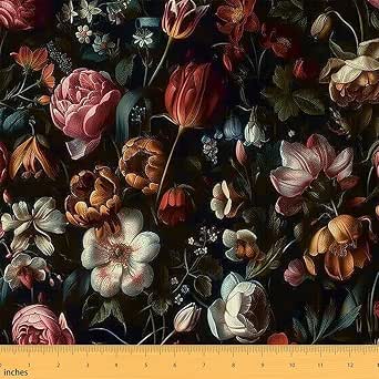 Amazon.com: Erosebridal Colorful Floral Fabric by The Yard Oil Painting Flower Upholstery Fabric ...