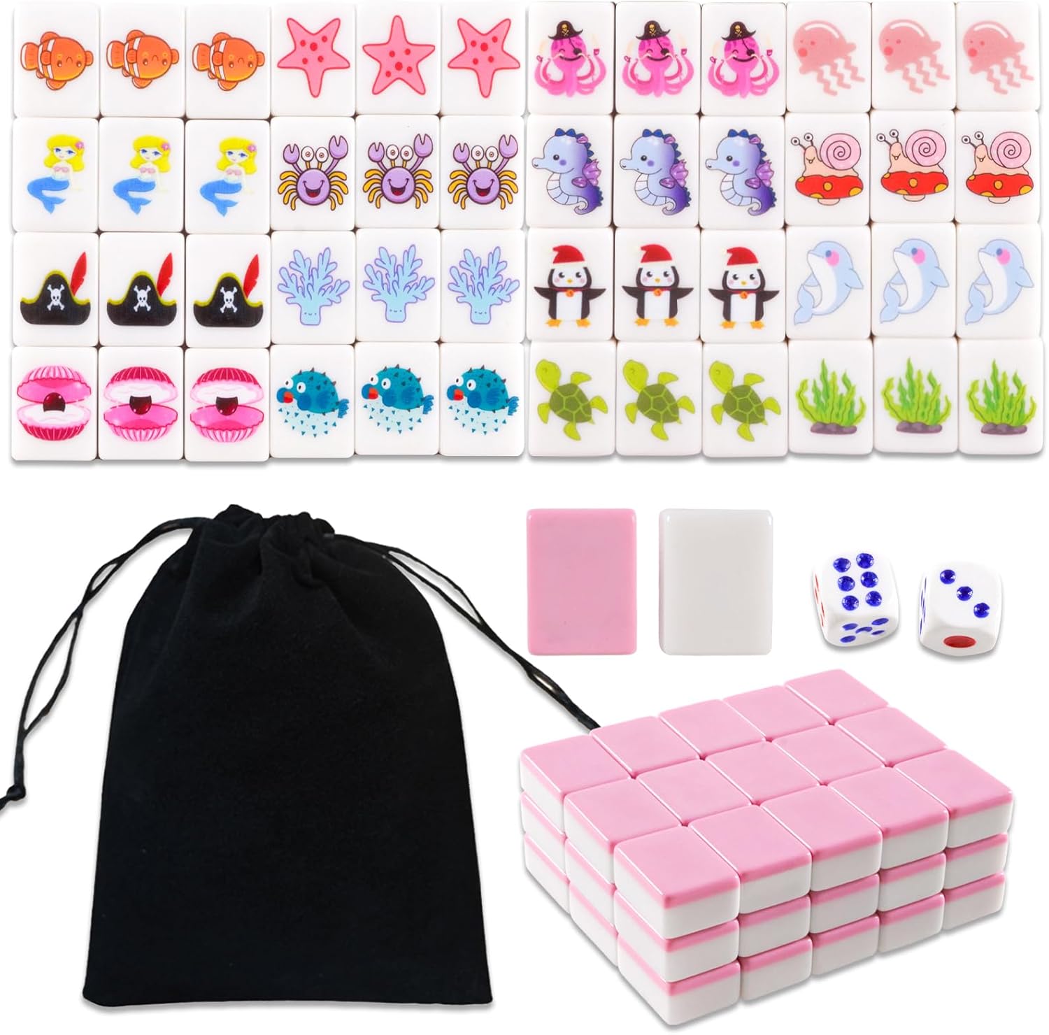 Amazon.com: JHGCVX 2 Players Mahjong Block Set, 50 Pcs Pink Ocean Theme ...
