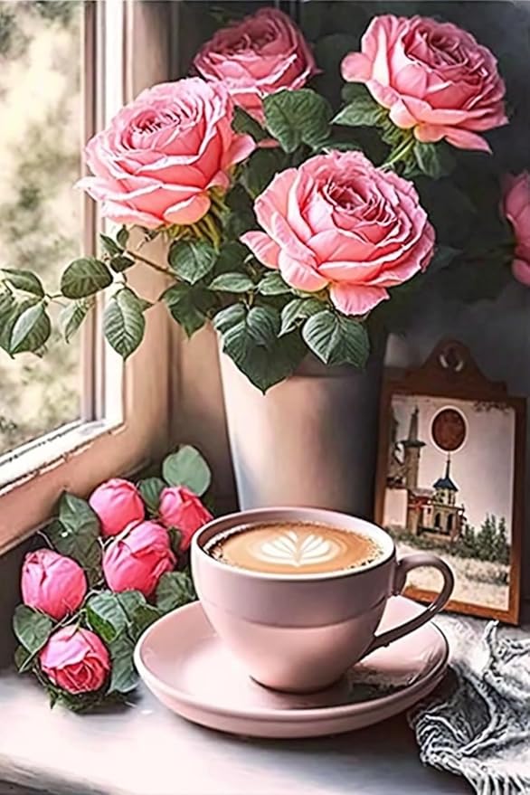Amazon.com: RMSGOZO 5D Coffee Pink Rose Diamond Painting Kits ...